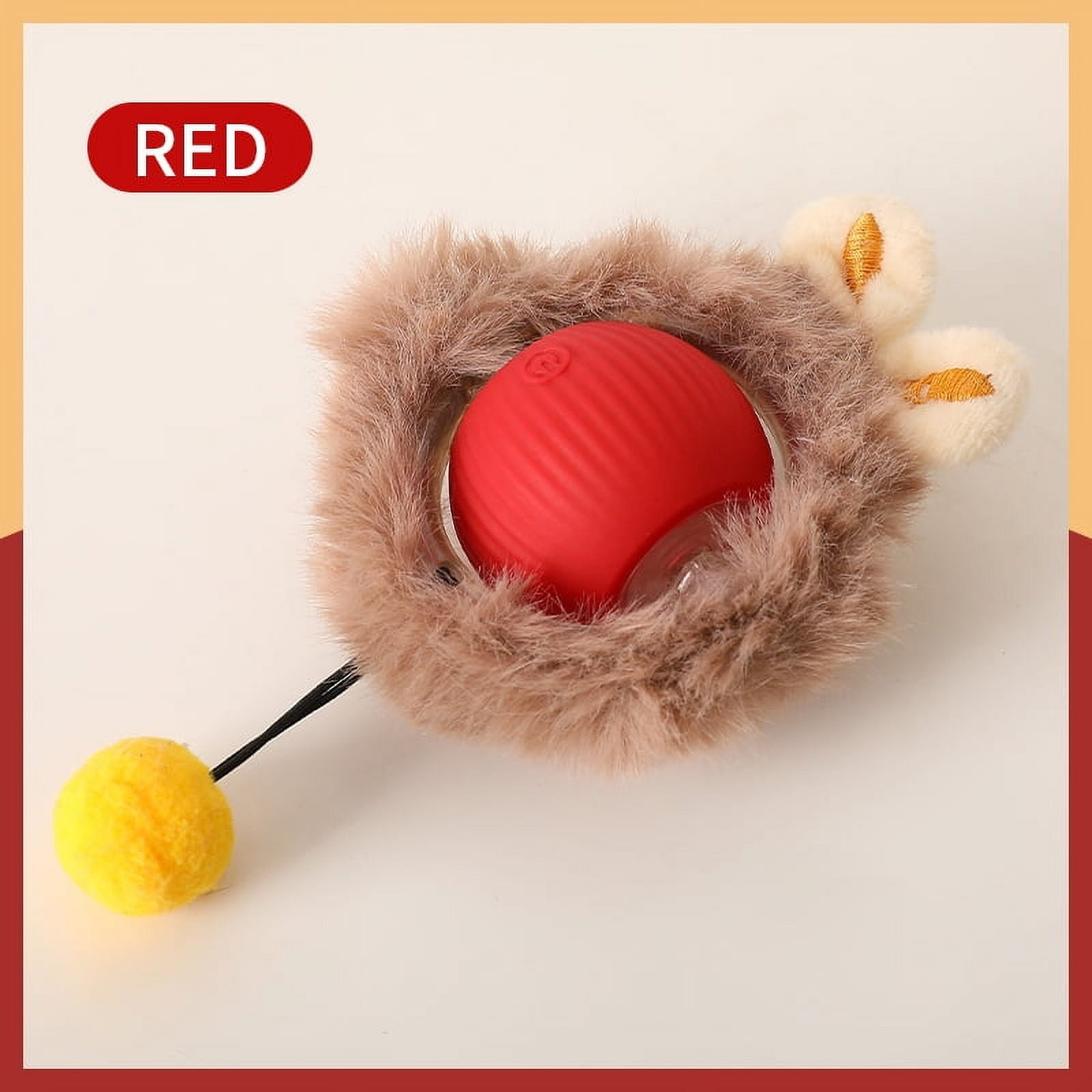 Red Cat Teaser Fur Ball P01 - Interactive Plush Toy with Feather Tail ...
