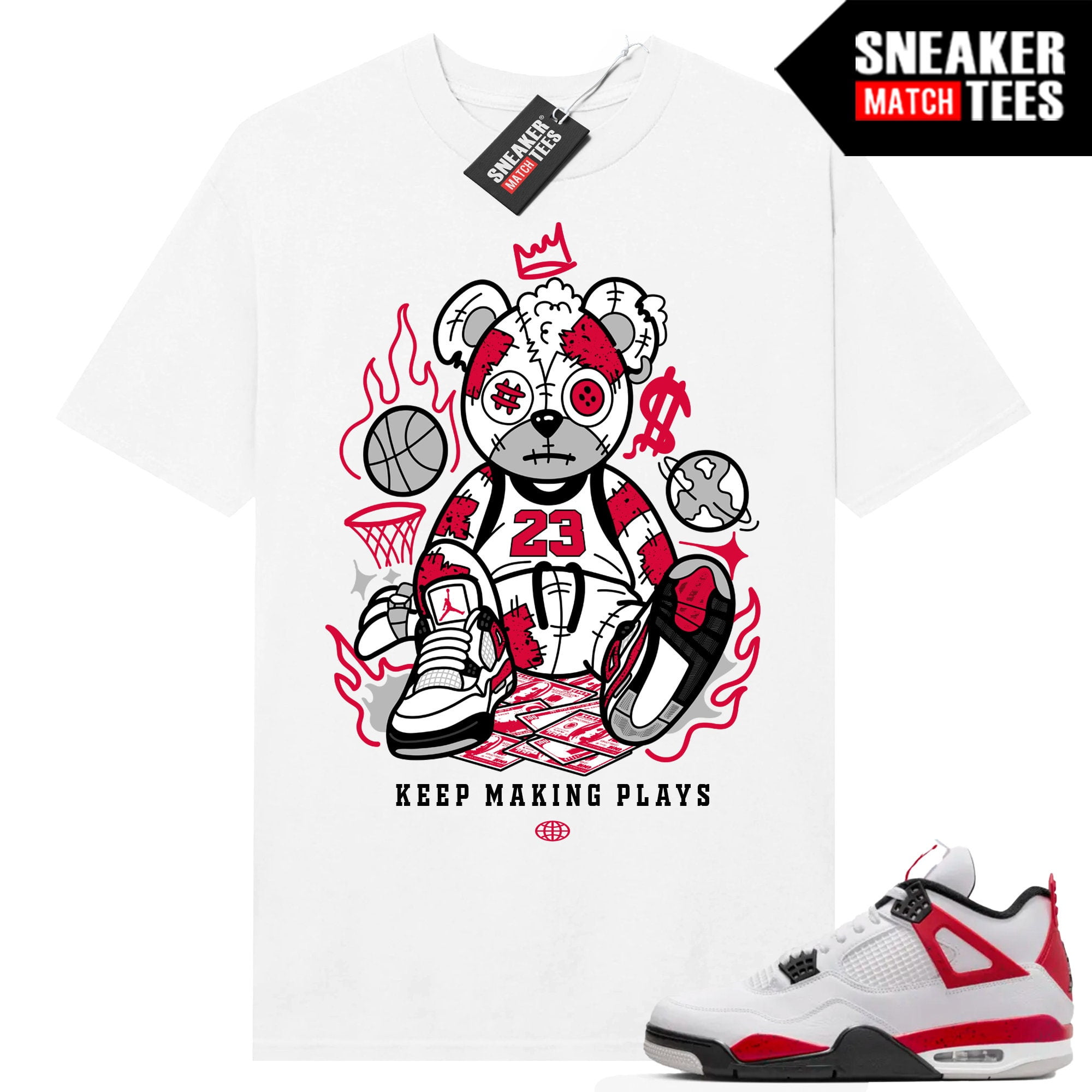 Red Cement 4s to match Sneaker Match Tees White "Keep Making Plays ...