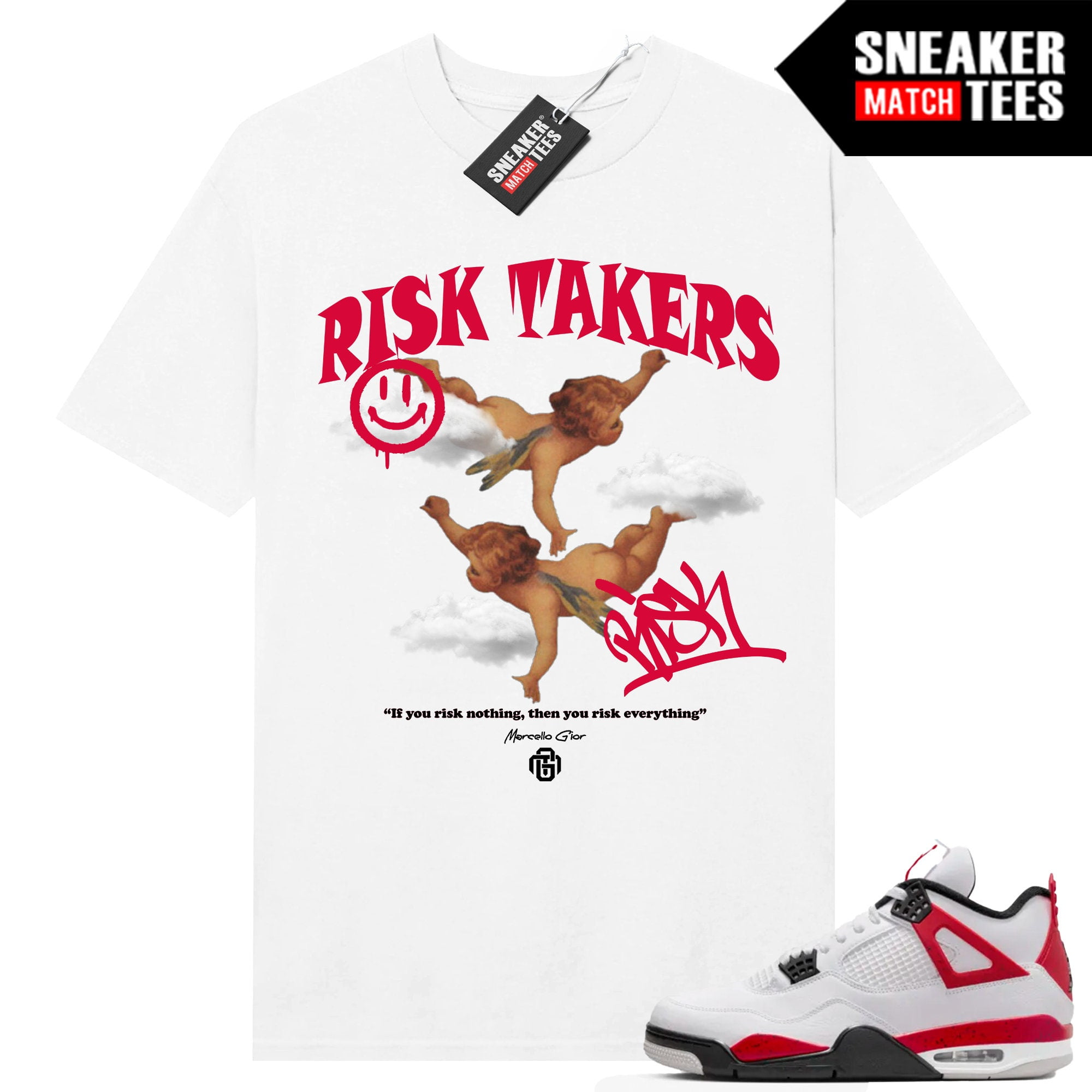 Red Cement 4s to match Sneaker Match Tees White Marcello Gior "Risk ...