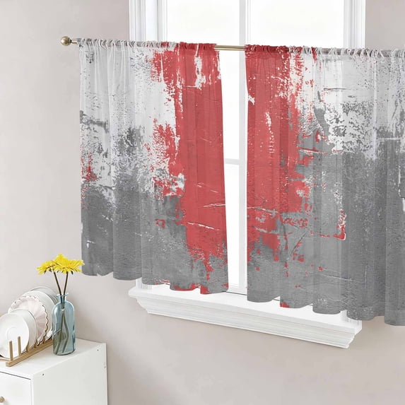 Red Cement Gray Semi Sheer Curtains 45 Inch Length 2 Panels Set, Modern ...