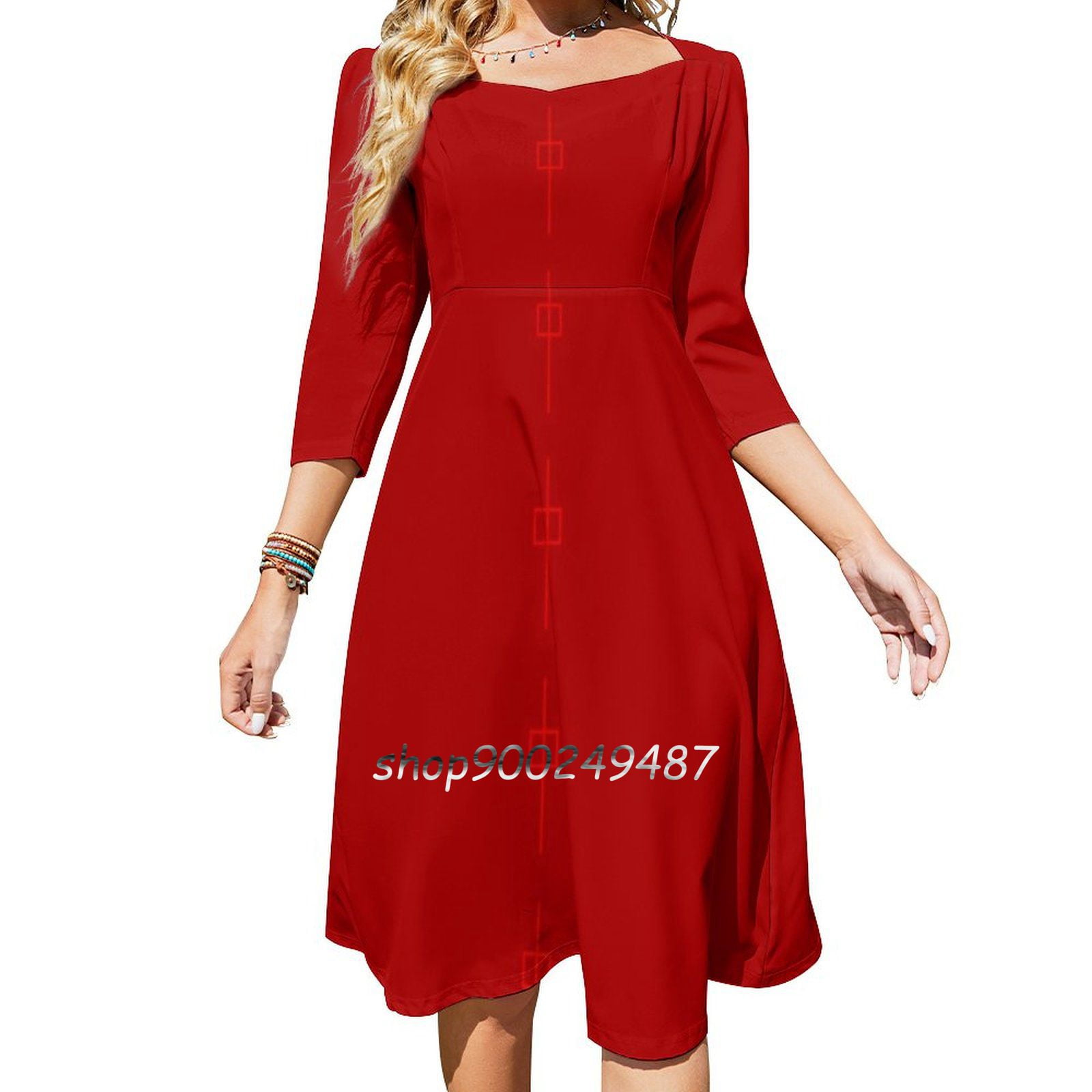 Red Center " Ang Tiong " Dress Square Neck Dress New Plus Size Elegant Women Waist Tight Dress ...