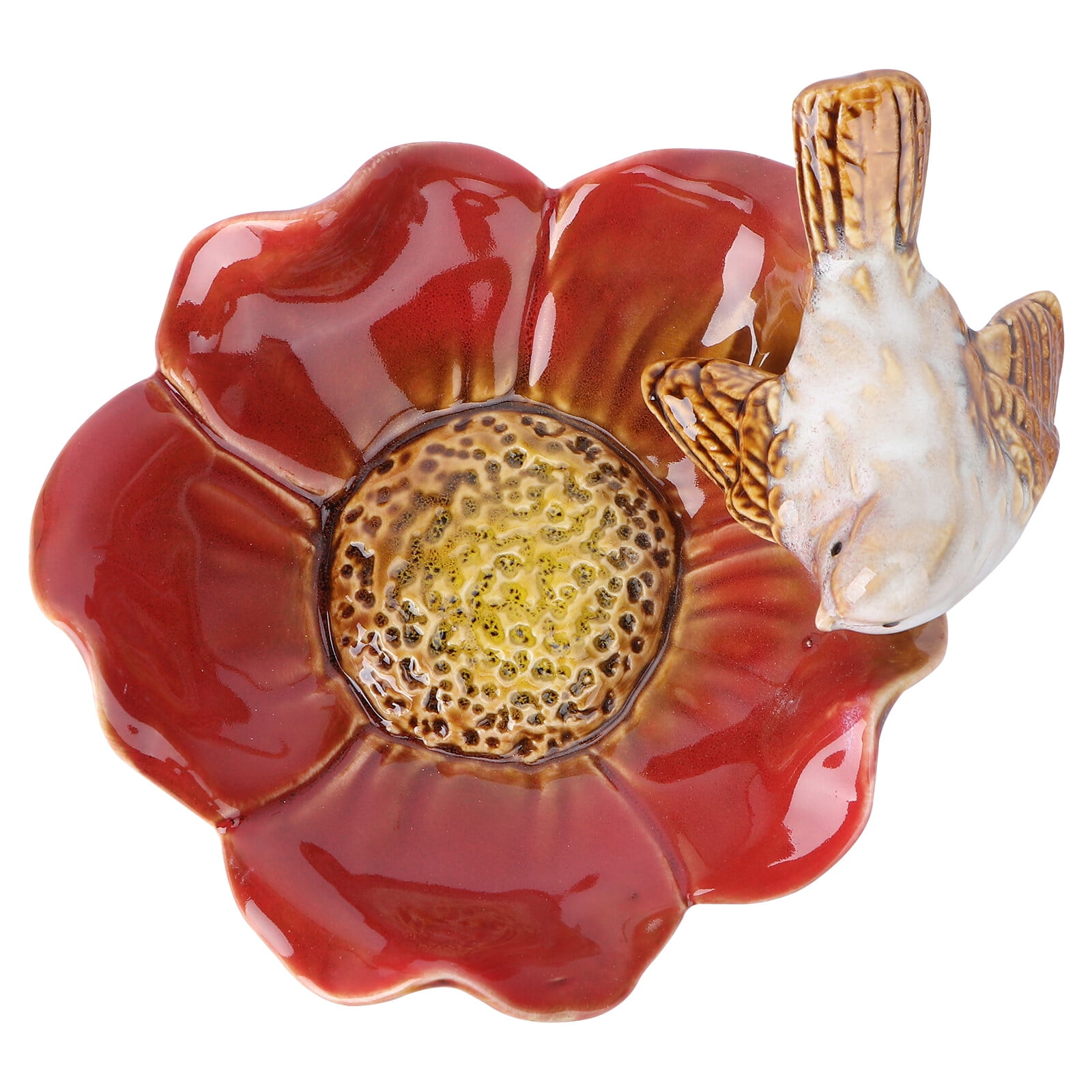 Red Ceramic Bird Bath Feeder Tray for Garden - Walmart.com