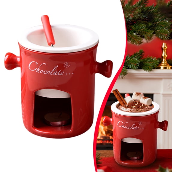 Red Ceramic Chocolate Melting Pot with Lid - Ideal for Heating, Melting ...