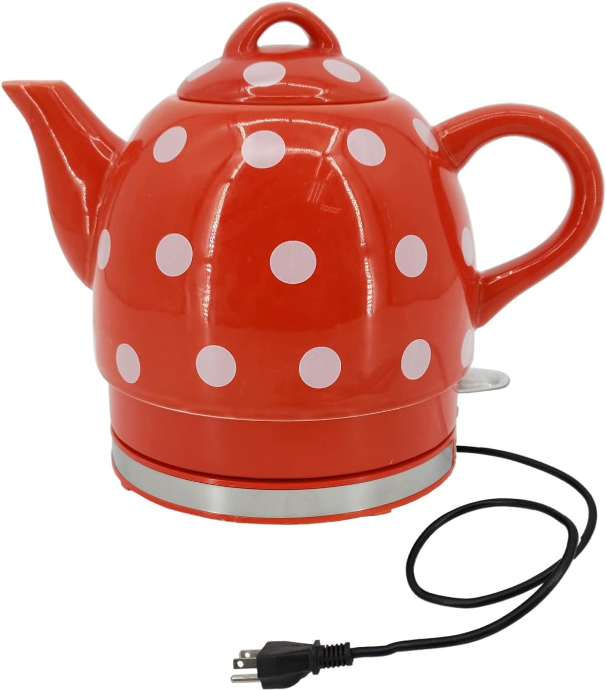 Red Ceramic Electric Kettle with White Polka Dots 1 Liter 1000 Watts ...