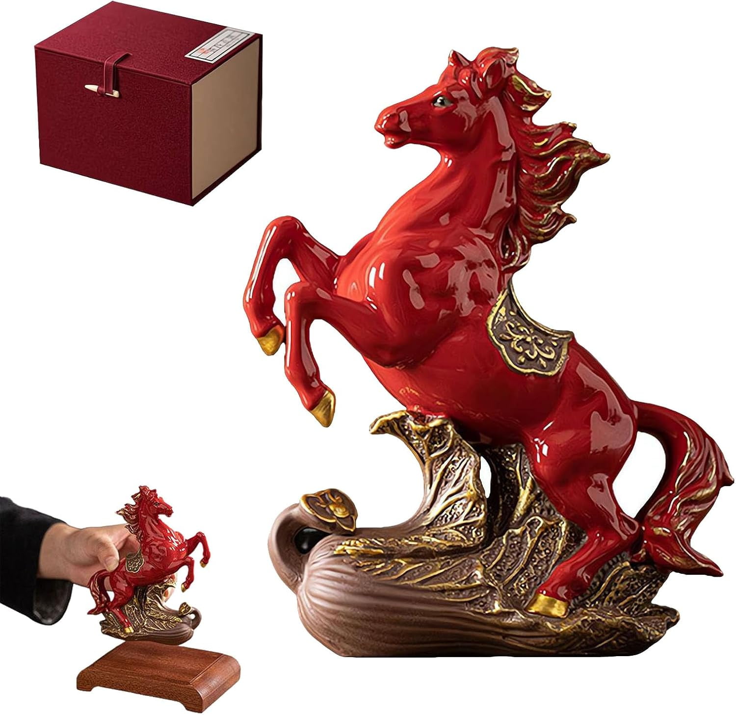 Red Ceramic Horse Statue,Chinese Feng Shui Horse Figurines Crafts for ...