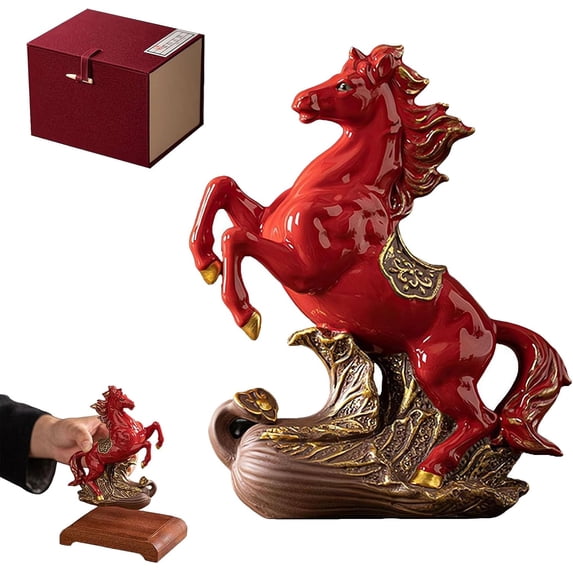 Red Ceramic Horse Statue,Chinese Feng Shui Horse Figurines Crafts for ...