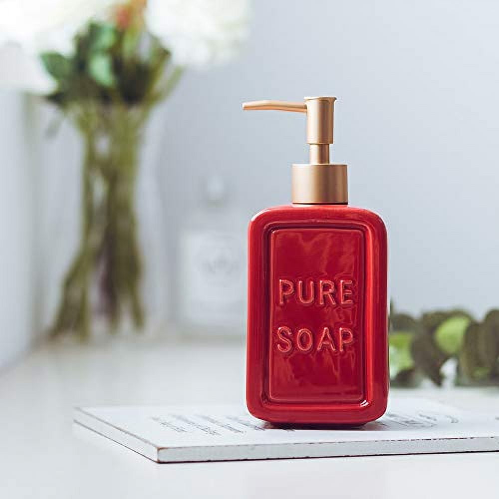 Red Ceramics Retro Soap Dispenser Soap Bottle Lotion Bottle with Pump ...