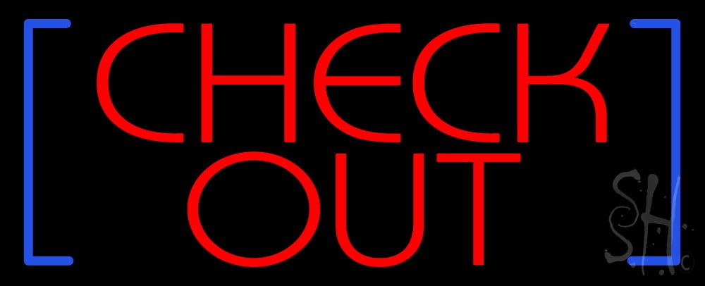Red Check Out LED Neon Sign with Blue Brackets 10 x 24 - inches, Black ...