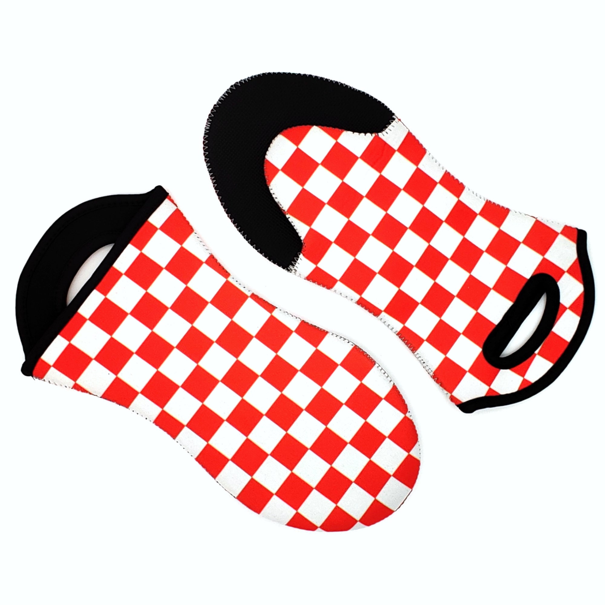 Red Checker Print Oven Mitts 2 Pack, Retro Kitchen Neoprene Fabric Heat ...