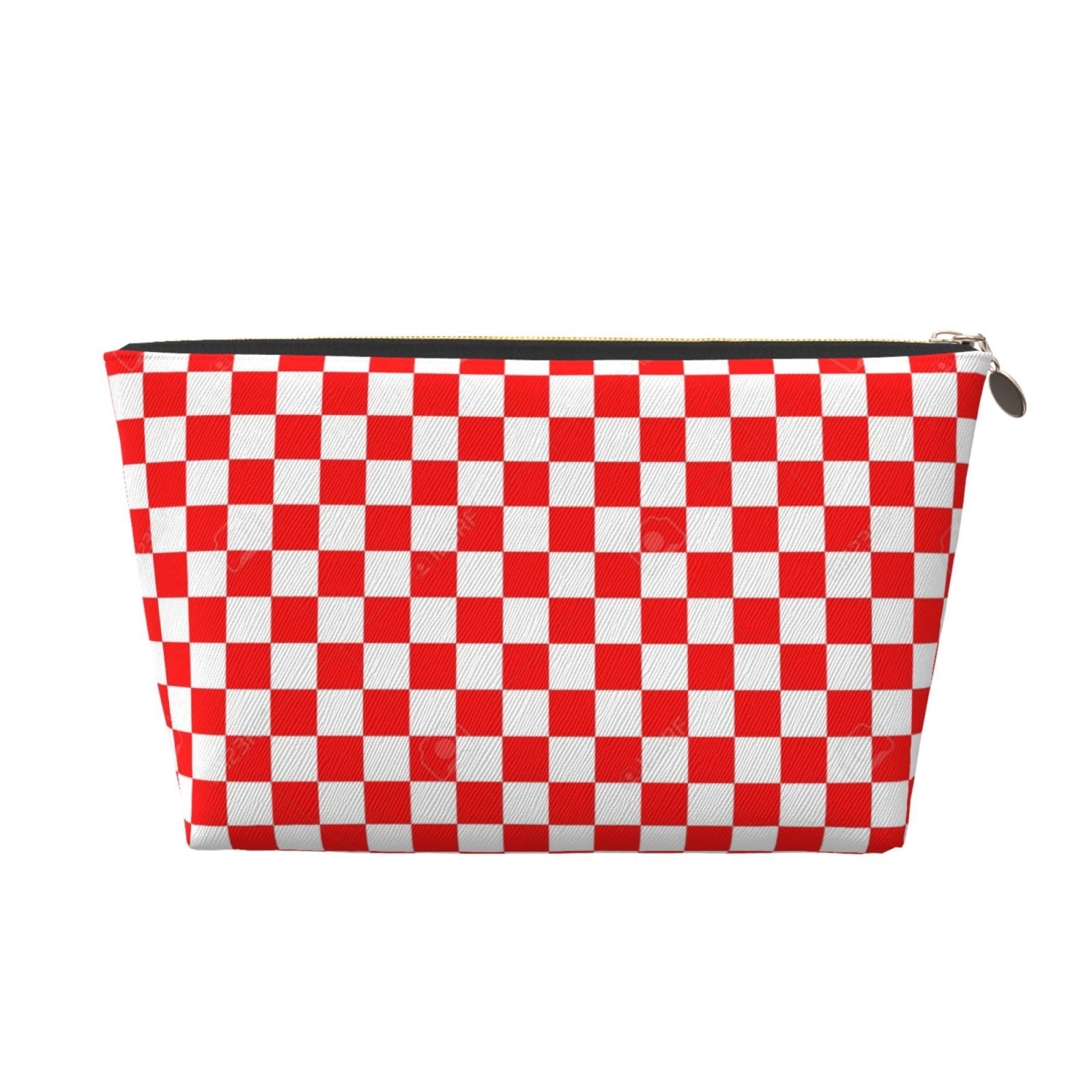 Red Checkerboard Pattern Purse Organizer Handbags Totes Leather Zipper ...