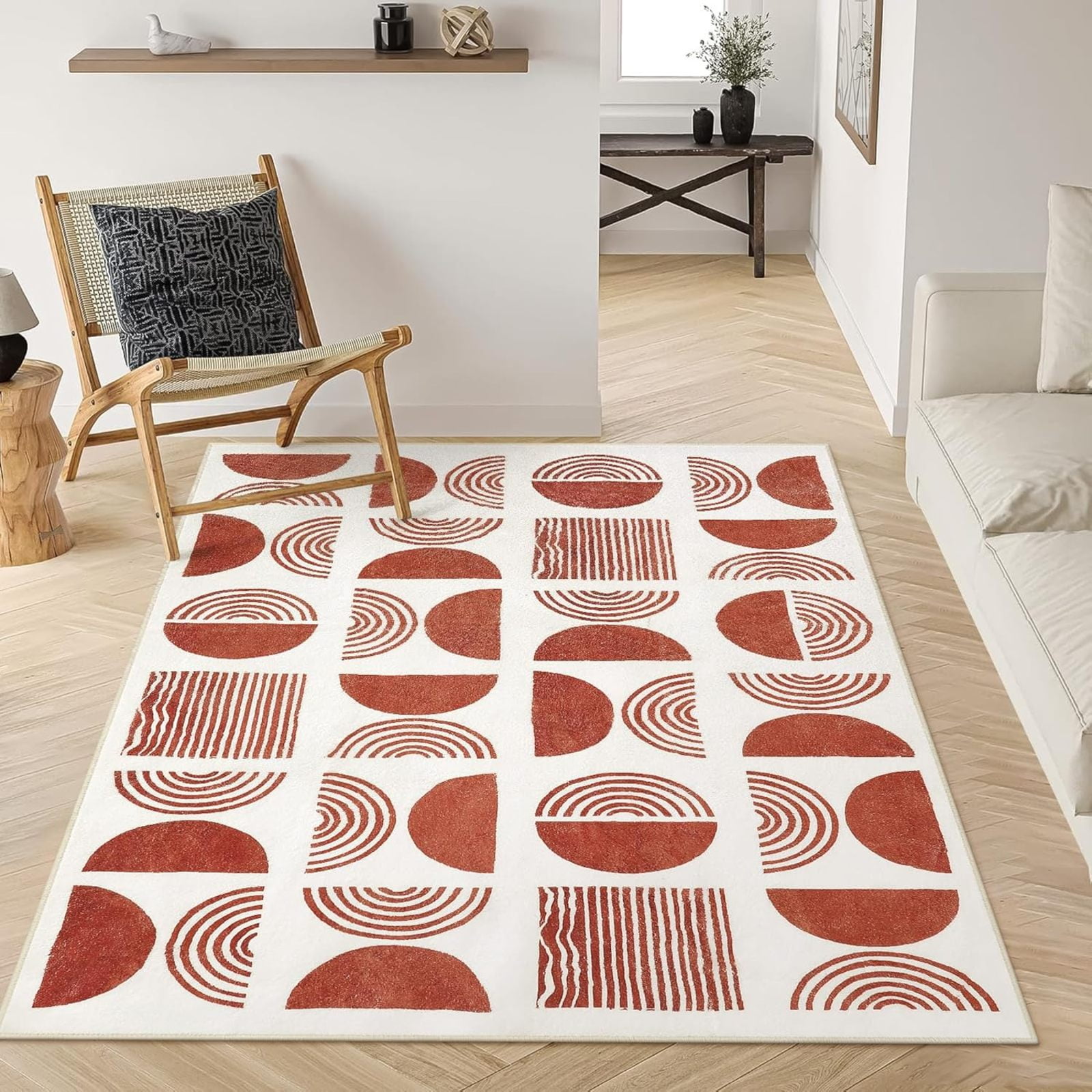 Red Checkered Area Rug For Living Room,Soft Ultra-Thin Abstract Area ...