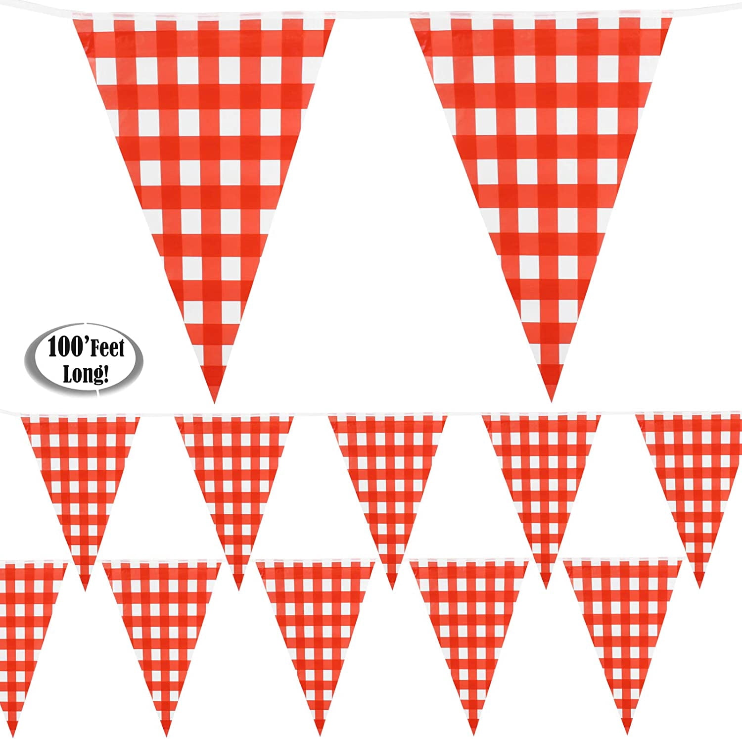 Red Checkered Banner 100’ Feet Long | Gingham Pennant Flags | Red and ...