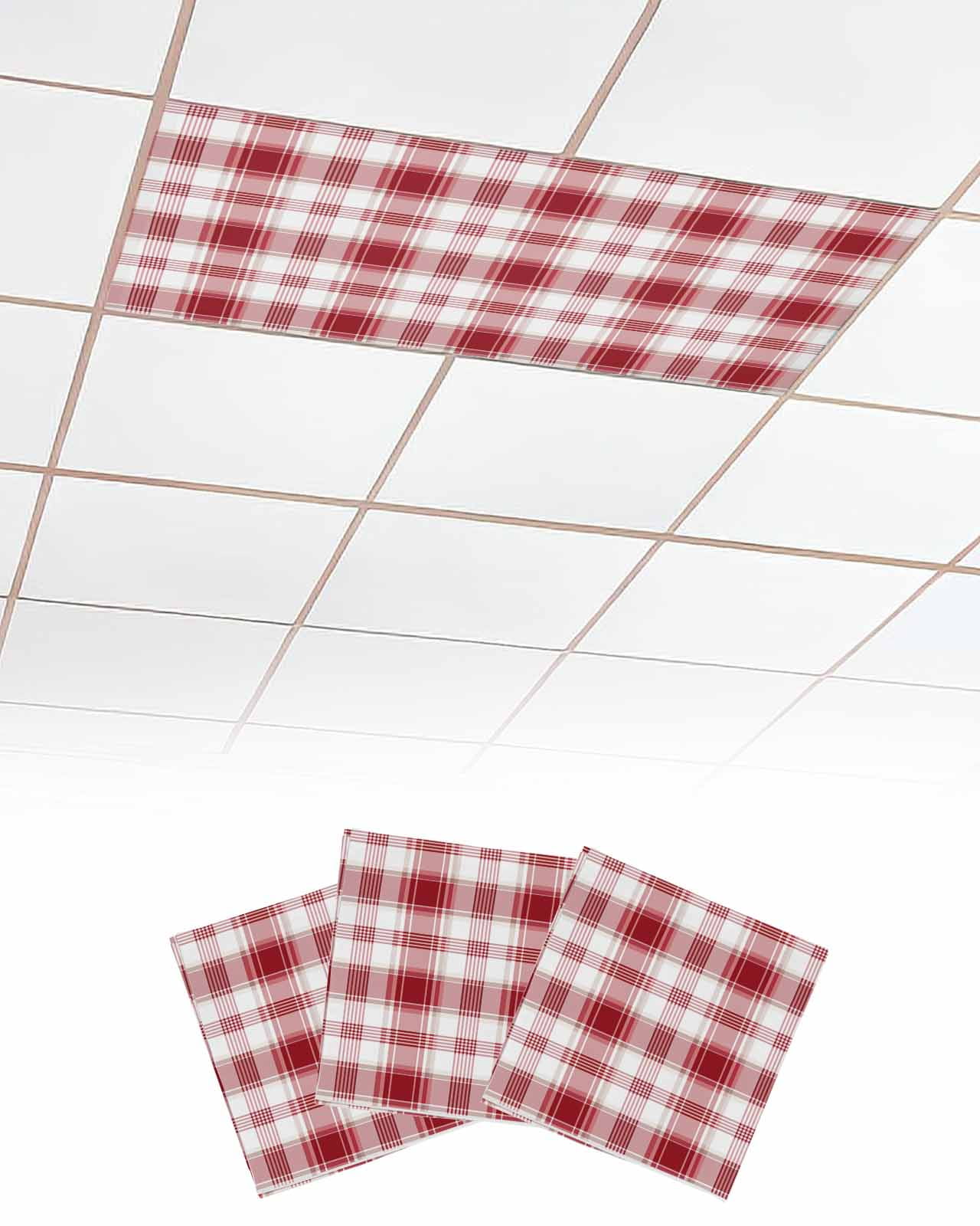 Red Checkered Fluorescent Light Covers for Ceiling Lights 4x2 feet, 3 ...
