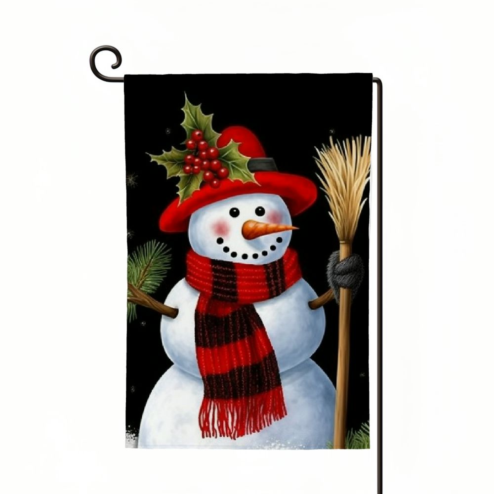 Red Checkered Snowman Winter Garden Flag Fir Berries Double Sided ...