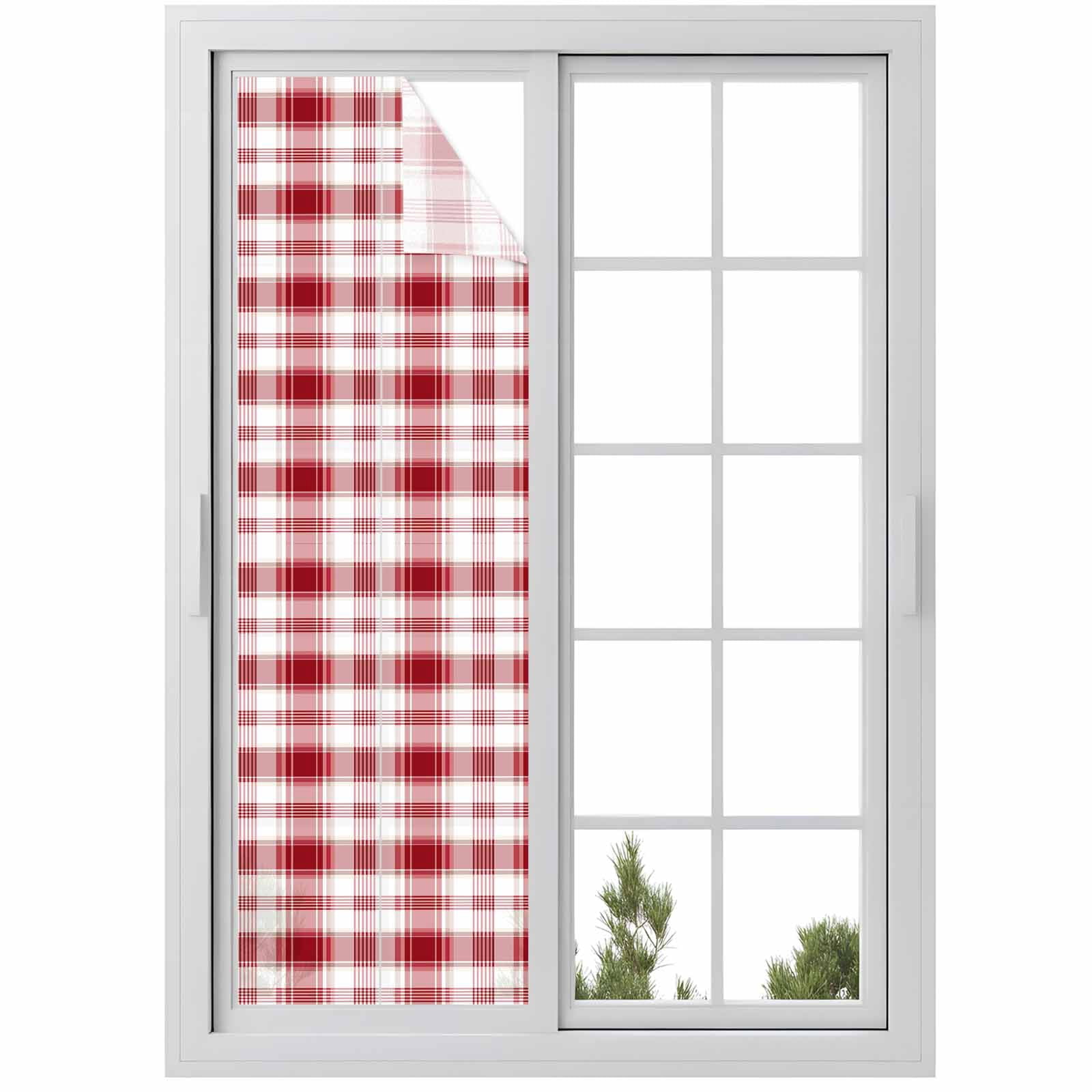 Red Checkered Window Privacy Film, Red White Plaid Farmhouse Static ...