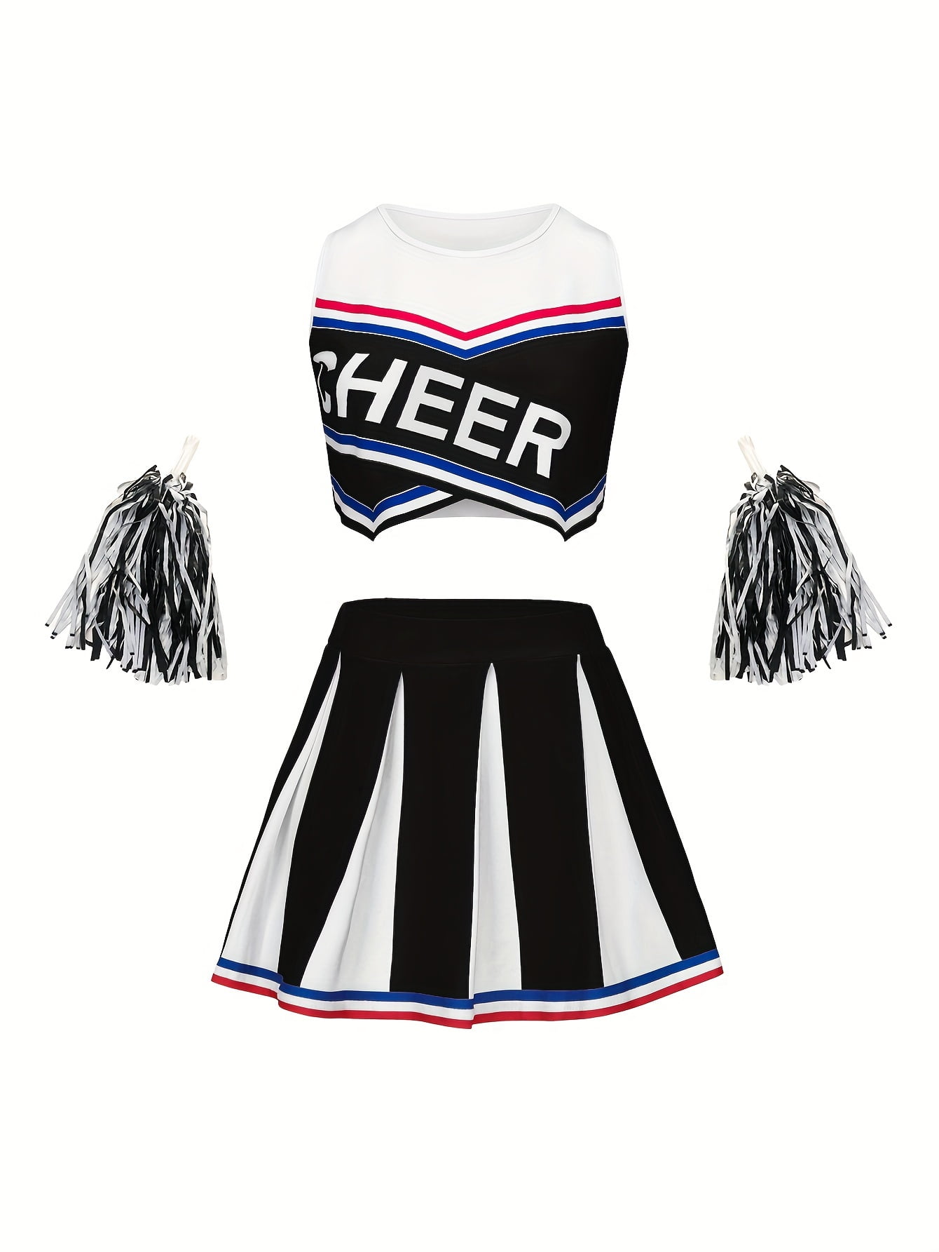 Red Cheer Cheerleading Sleeveless Skirt Set Sports Children's Pom-poms ...