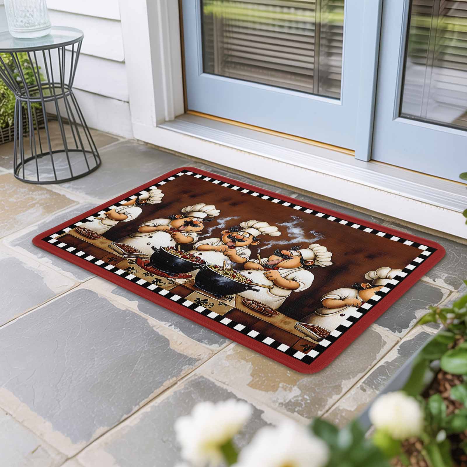Red Chef Door Mat Indoor Outdoor, Kitchen Gourmet Black Plaid Vintage ...