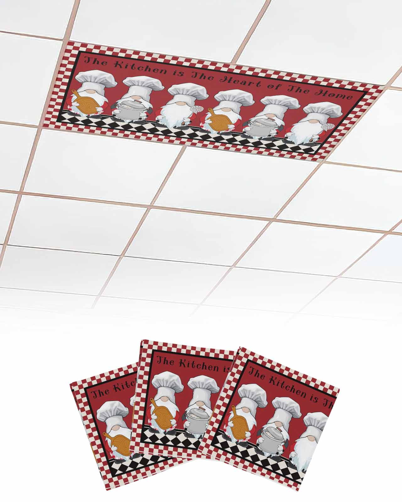 Red Chef Gnomes Fluorescent Light Covers for Ceiling Lights 4x2 feet, 3 ...