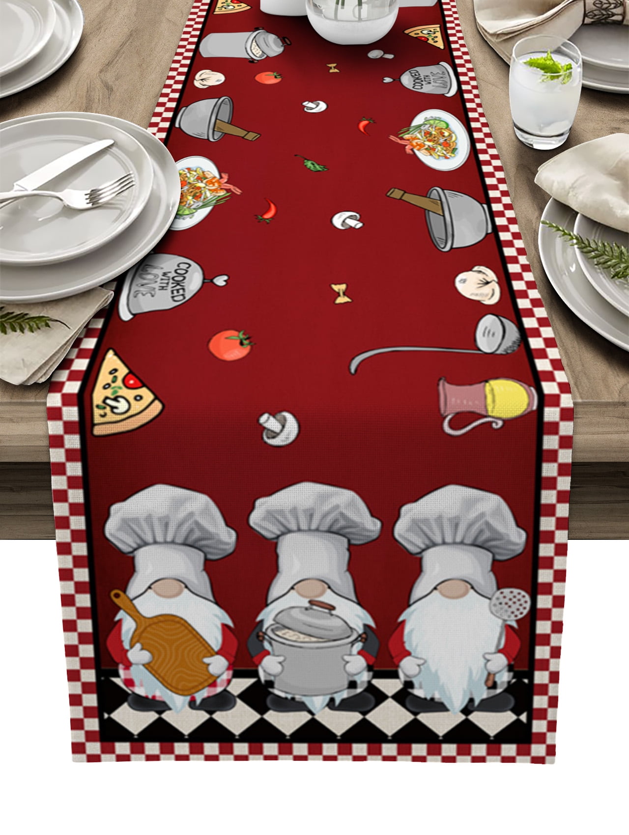 Red Chef Gourmet Table Runner 90 Inches, Checkered Kitchen Cook Bed ...