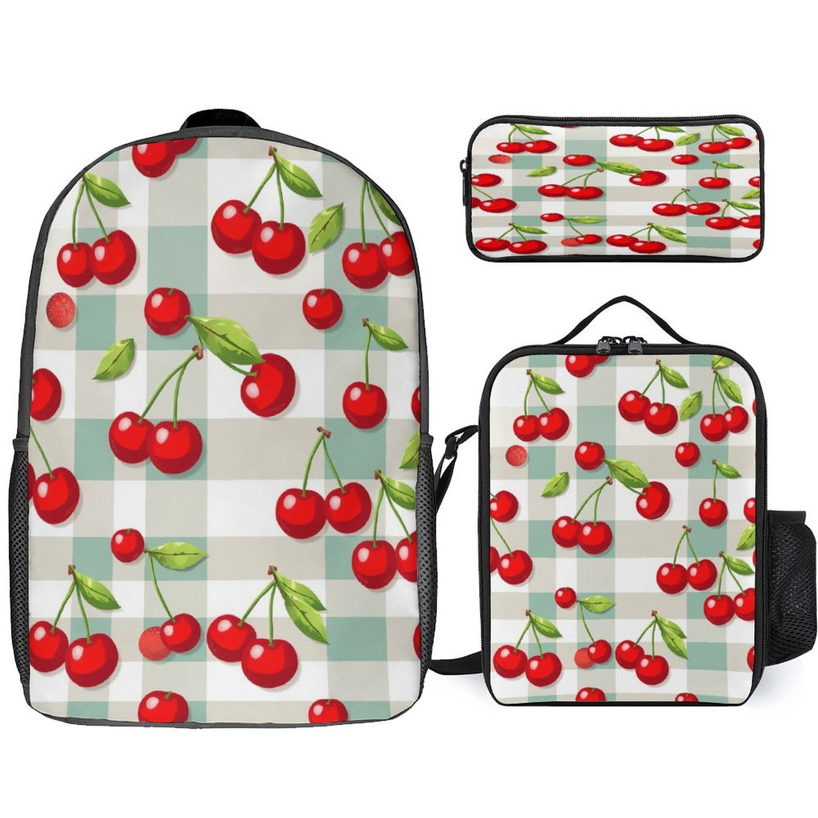Red Cherries Gingham Background Backpack Student BookBag Bag Shoulder ...