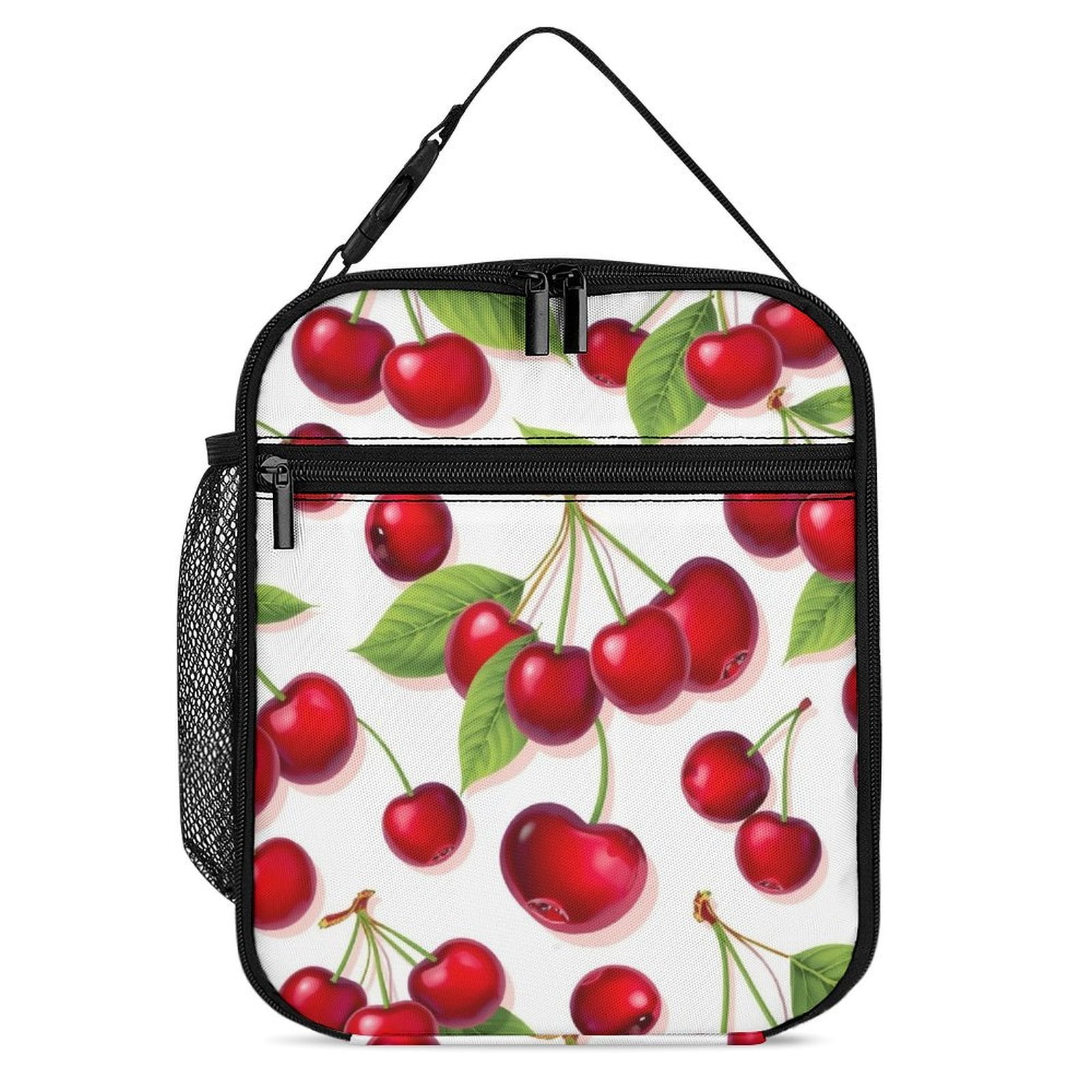 Red Cherries Pattern Background Lunch Bag Warm Insulated Lunch Box ...