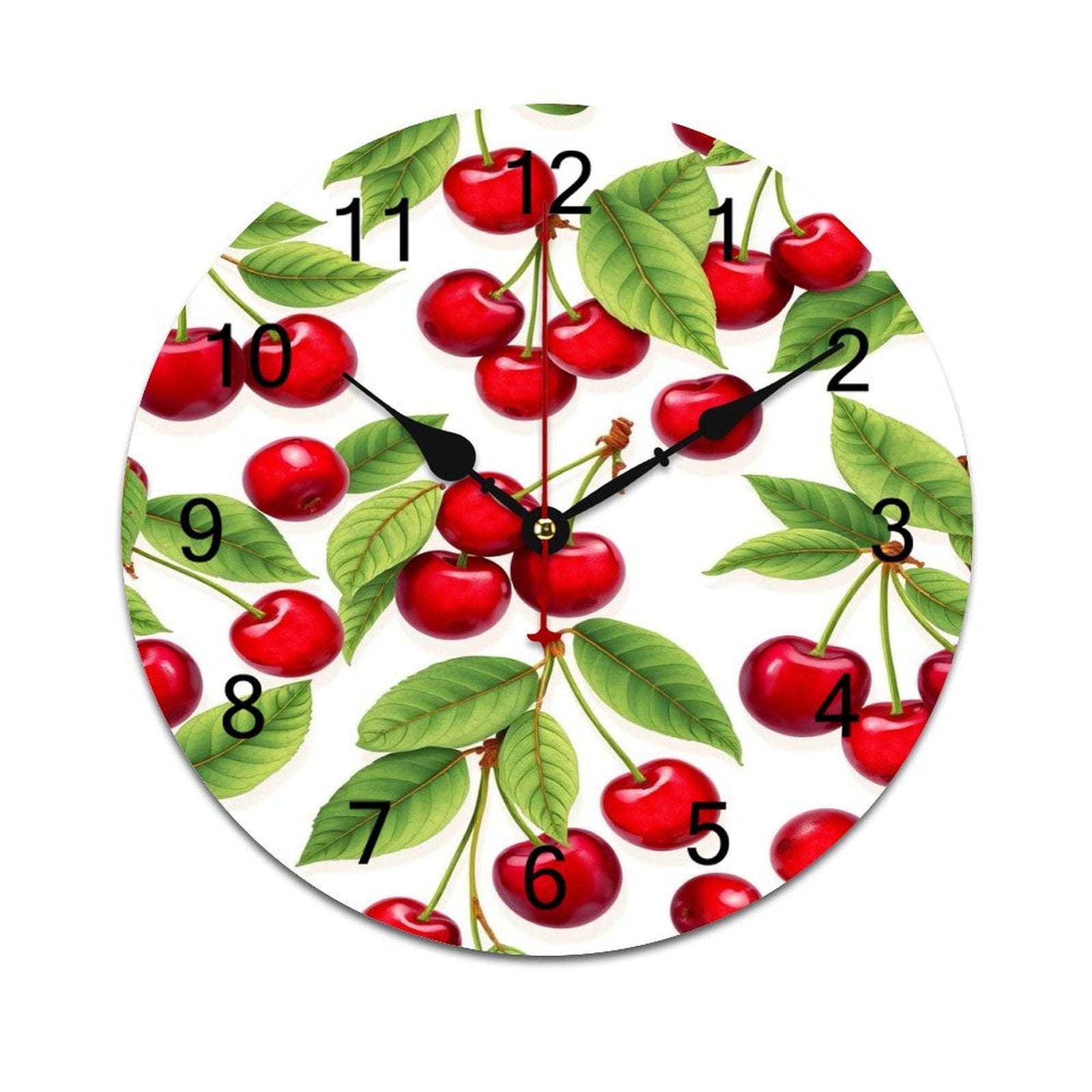 Red Cherries Pattern Silent Wall Clock Movement Battery Clock Mechanism ...