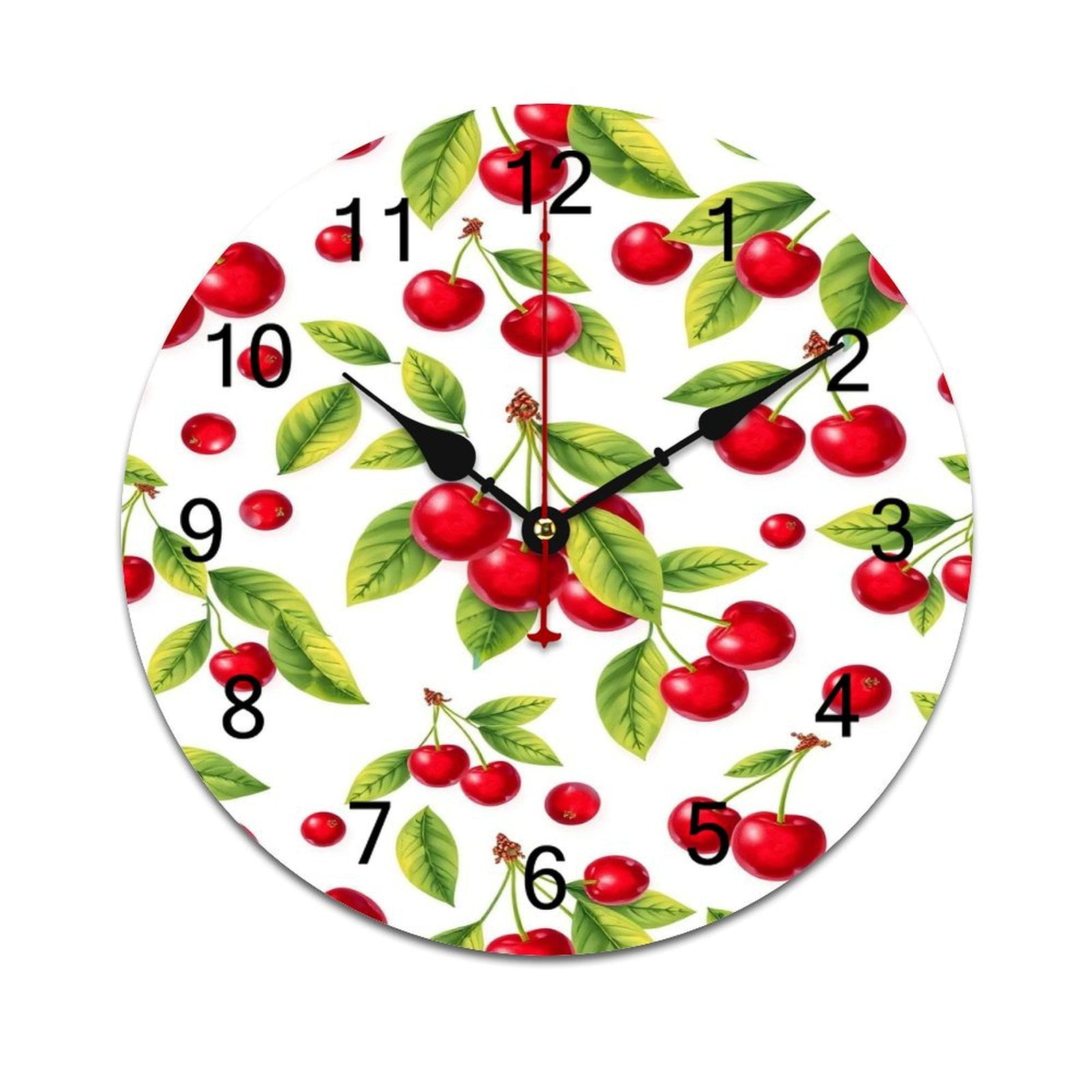 Red Cherries Pattern Time Decorative Wall Clocks Round Large Wall Watch ...