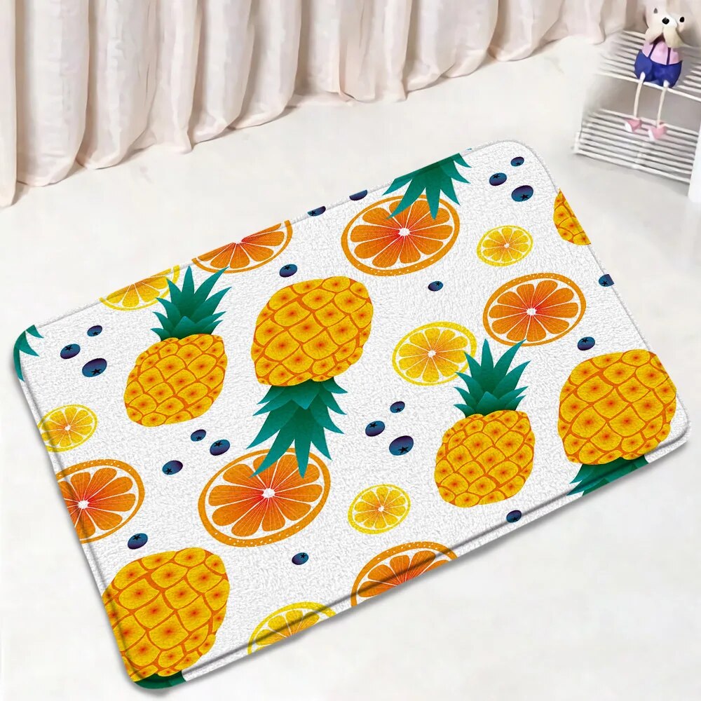 Red Cherry Bath Mat Set Green Leaves Strawberry Lemon Tropical Fruits ...