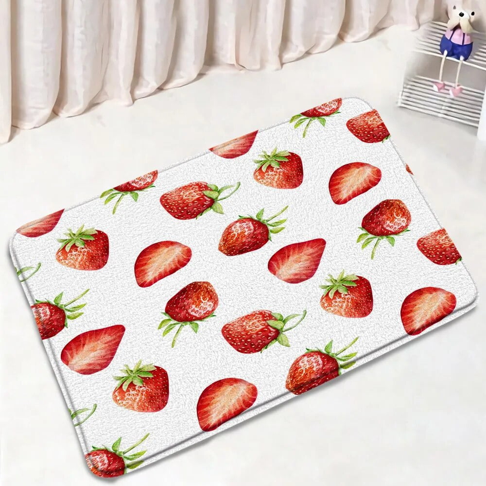 Red Cherry Bath Mat Set Green Leaves Strawberry Lemon Tropical Fruits ...