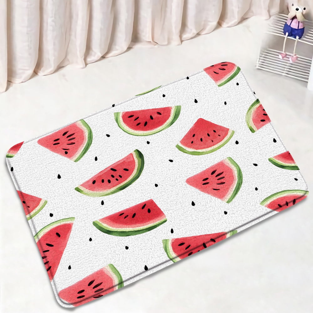 Red Cherry Bath Mat Set Green Leaves Strawberry Lemon Tropical Fruits ...