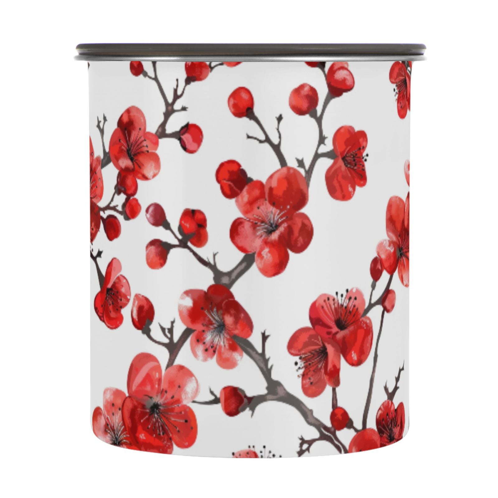 Red Cherry Blossom Flower Airtight Coffee Bean Canister 30oz Food ...