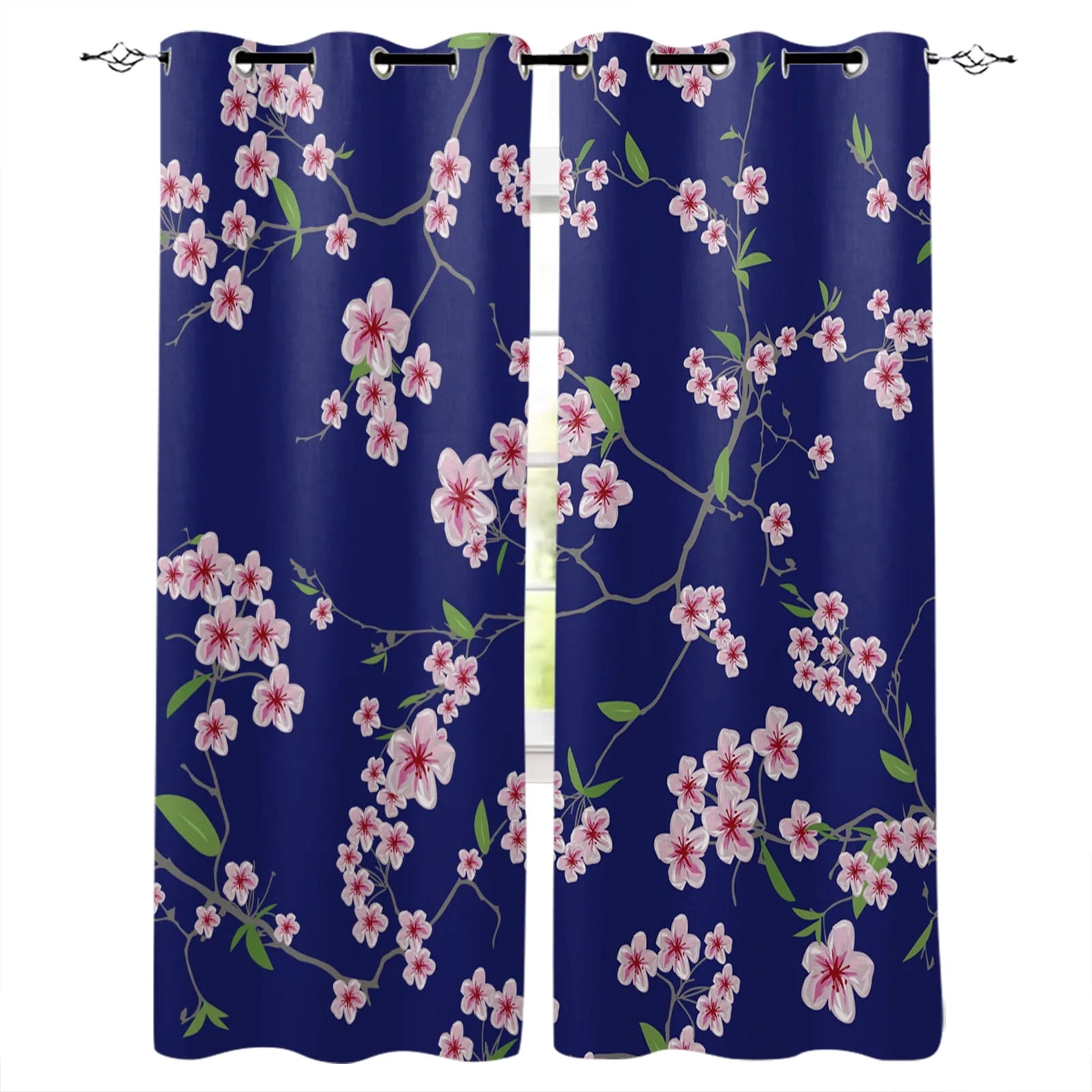 Red Cherry Blossom Flowers Window Curtain Bedroom Kitchen Curtain Panel ...