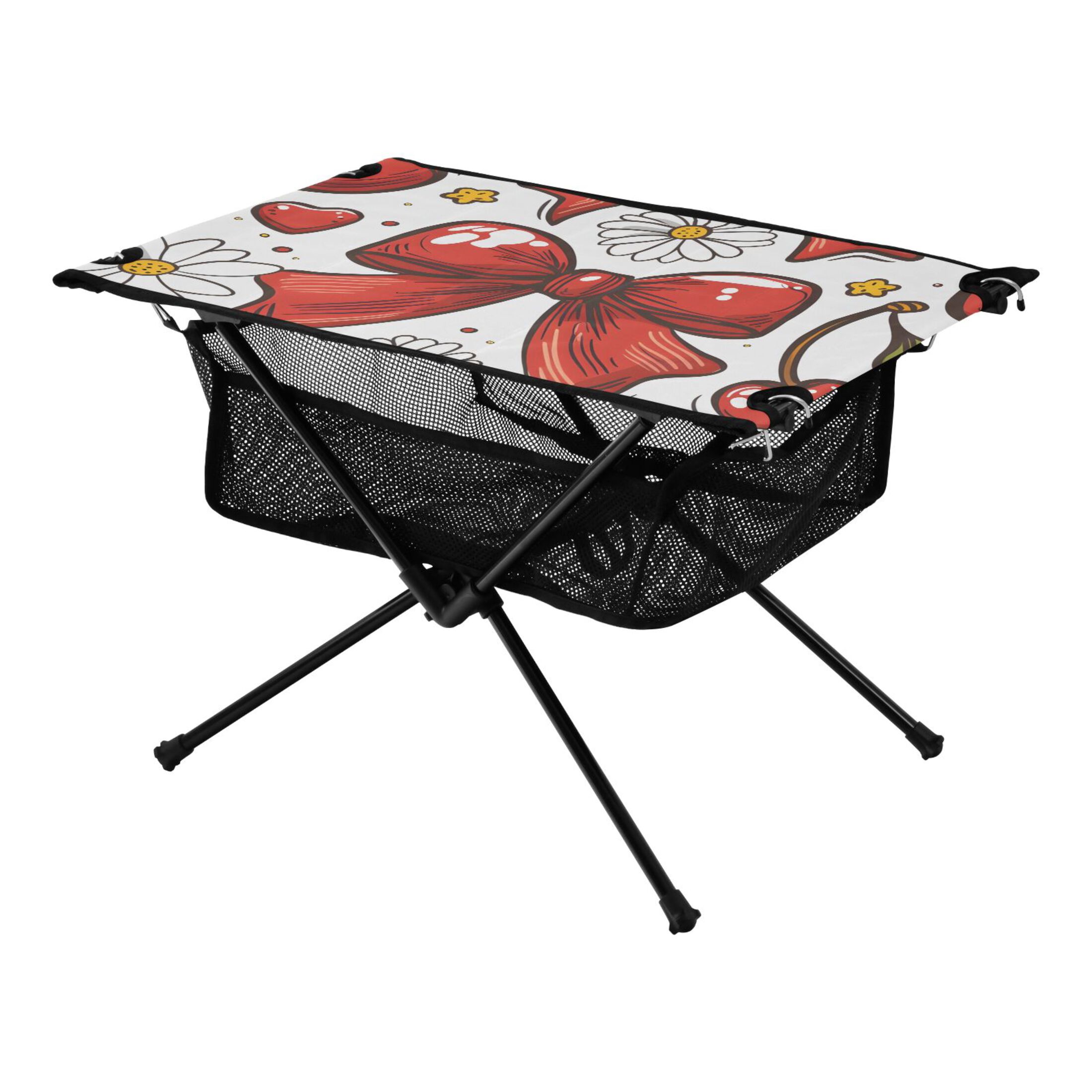 Red Cherry Bow Flower Camping Folding Table Portable Beach Table with ...