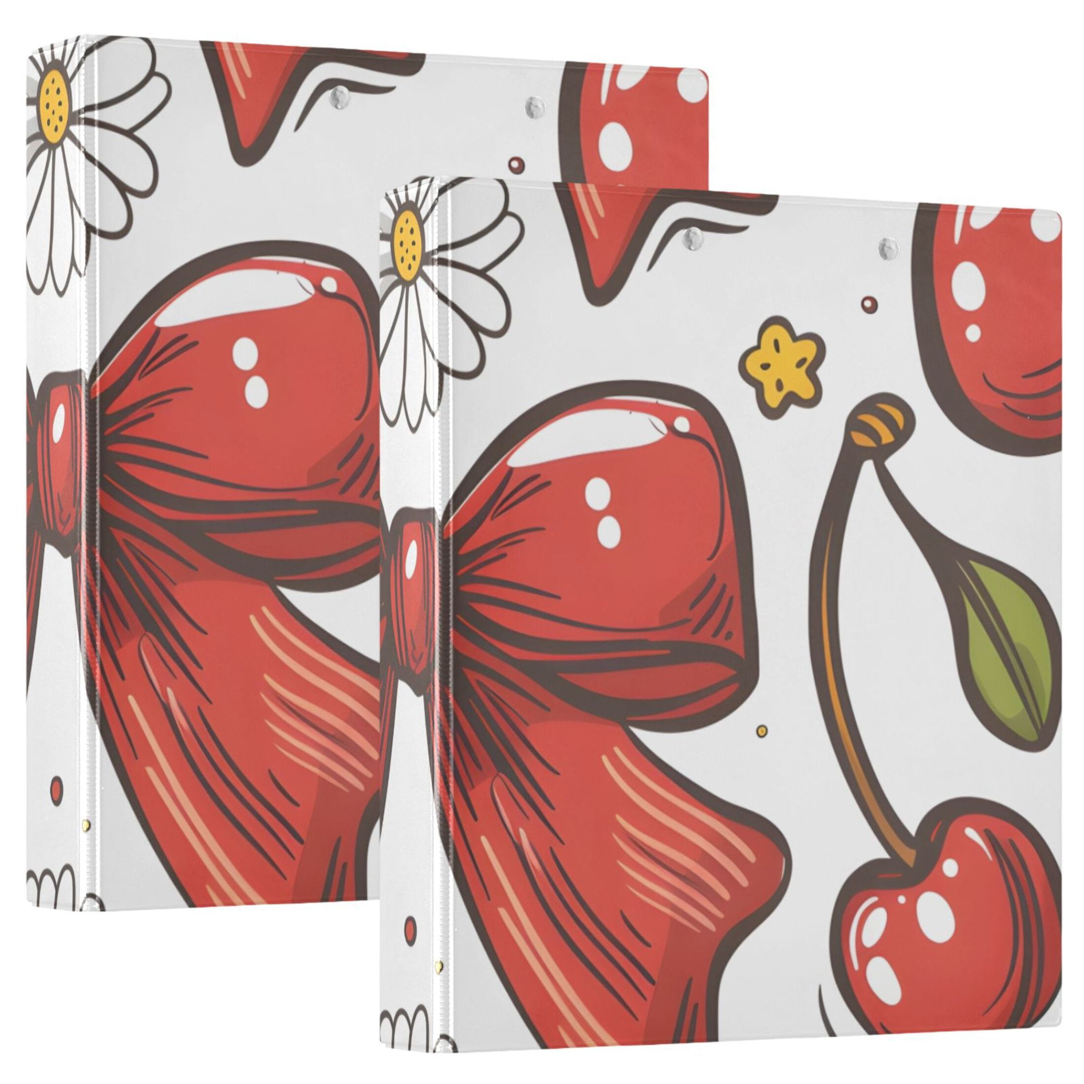 Red Cherry Bow Flower Hardcover 3 Ring Binder 1.5 inch Round Rings with ...