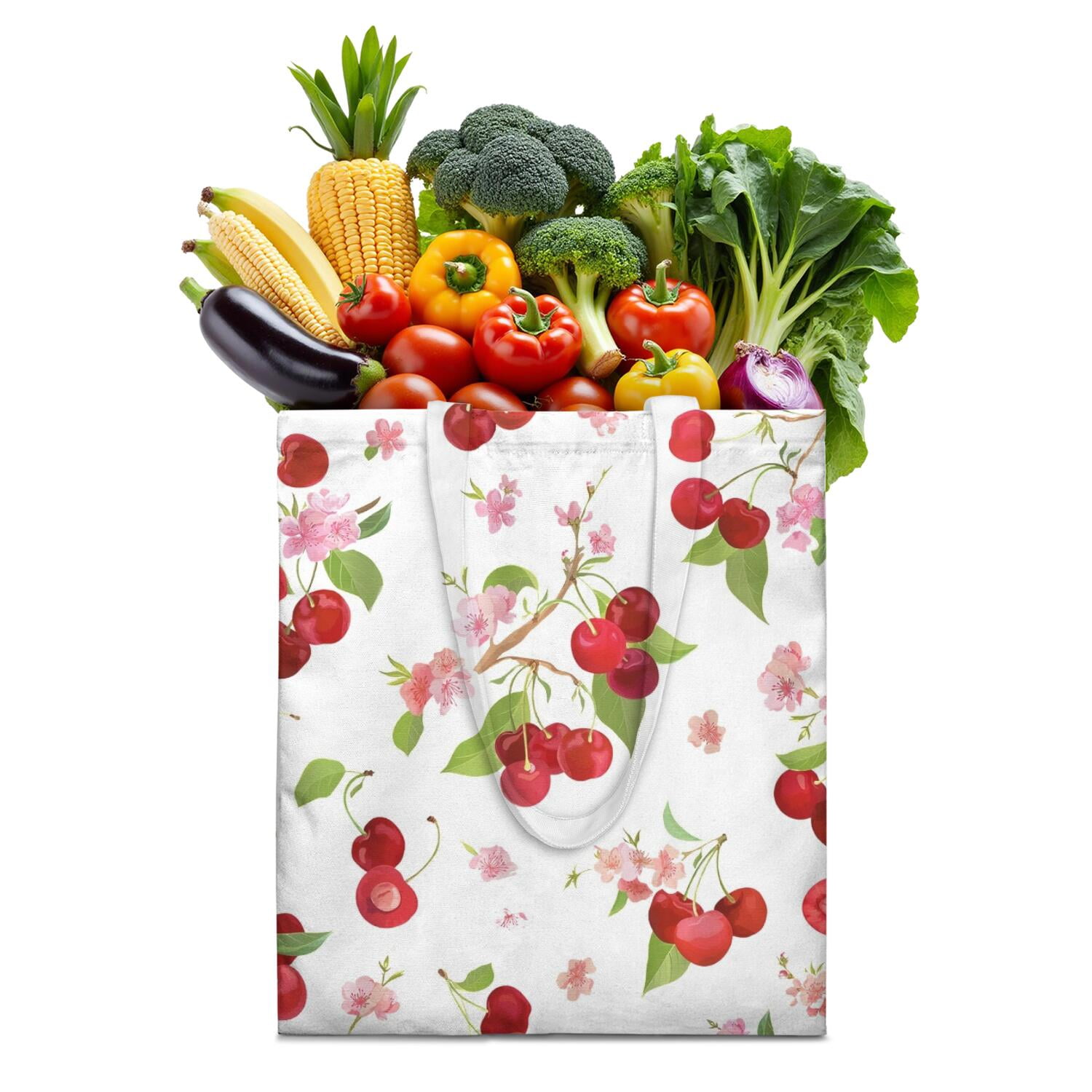 Red Cherry Canvas Tote Bag Cute Sweet Pink Fruit Pattern Print ...