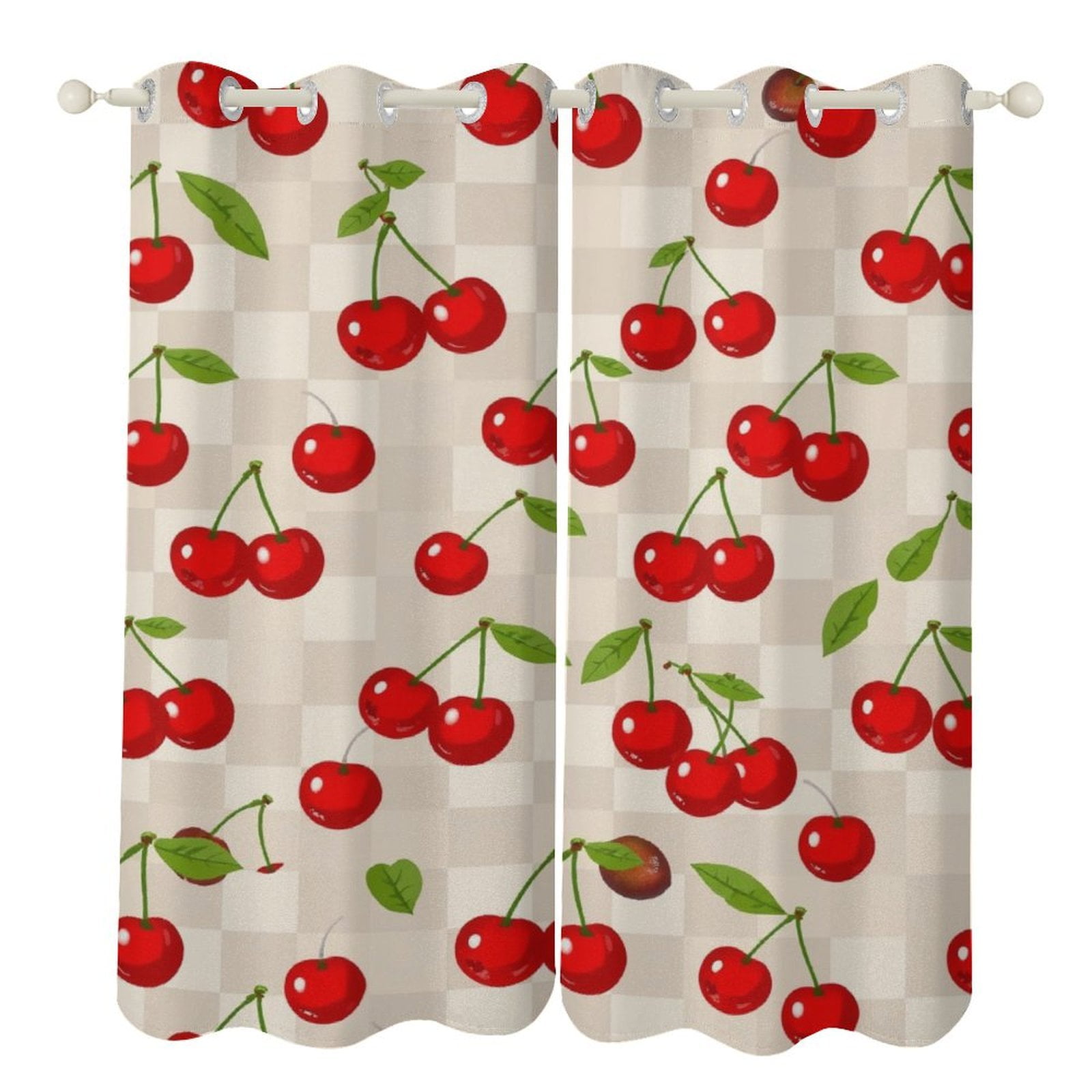 Red Cherry Pattern Blackout Window Curtains for Bedroom Living Room ...