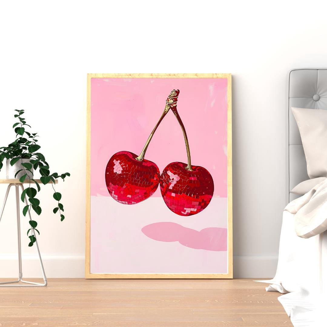 Red Cherry Poster Modern Disco Fruit Poster , Poster Print Only ...