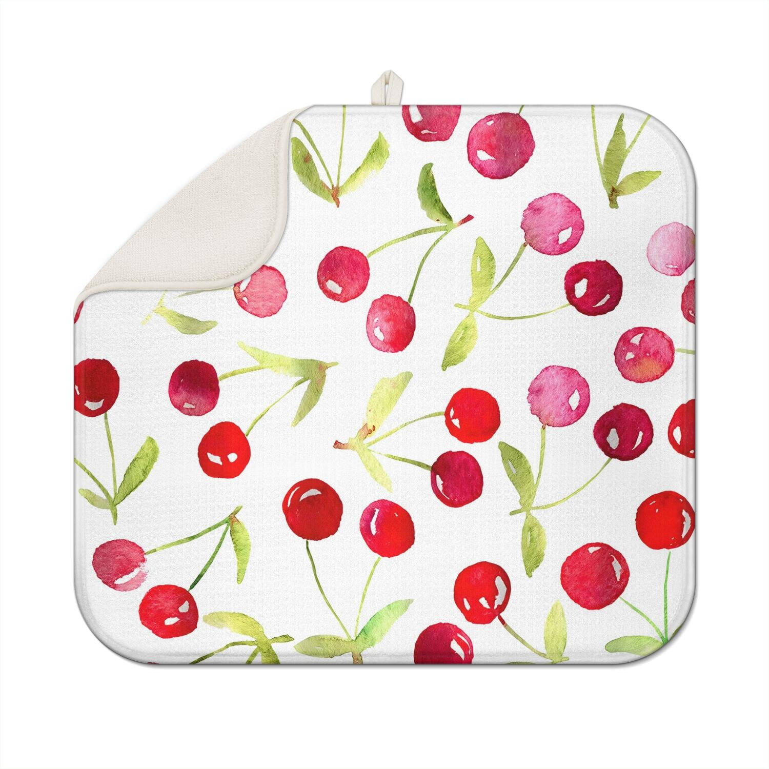 Red Cherry Print Kitchen Drying Mat - Quick Dry Microfiber Dish Drying ...