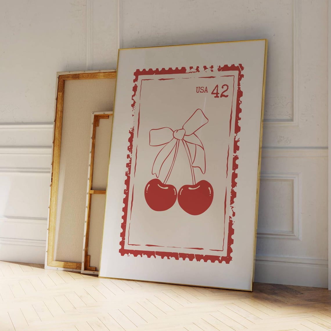 Red Cherry Print, Retro Stamp Poster, Trendy Wall Art, Coquette ...