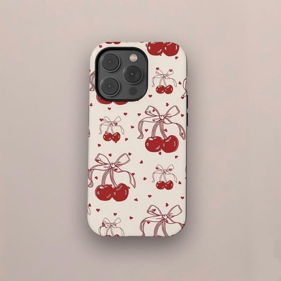 Red Cherry Ribbon Bow Coquette Phone Case, Cute Aesthetic Style with ...