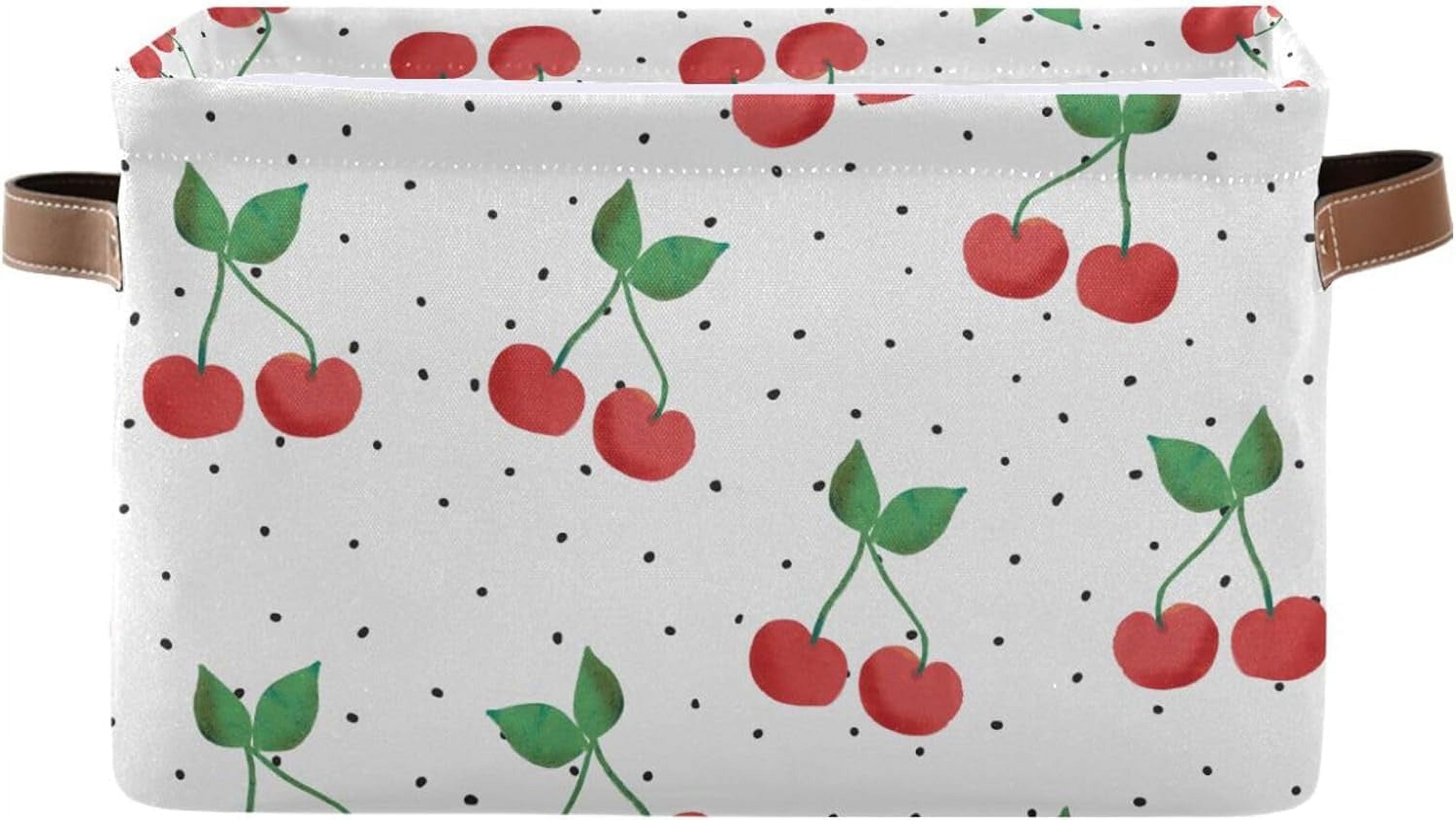 Red Cherry Storage Basket, Durable Canvas Organizer With Handles Large ...