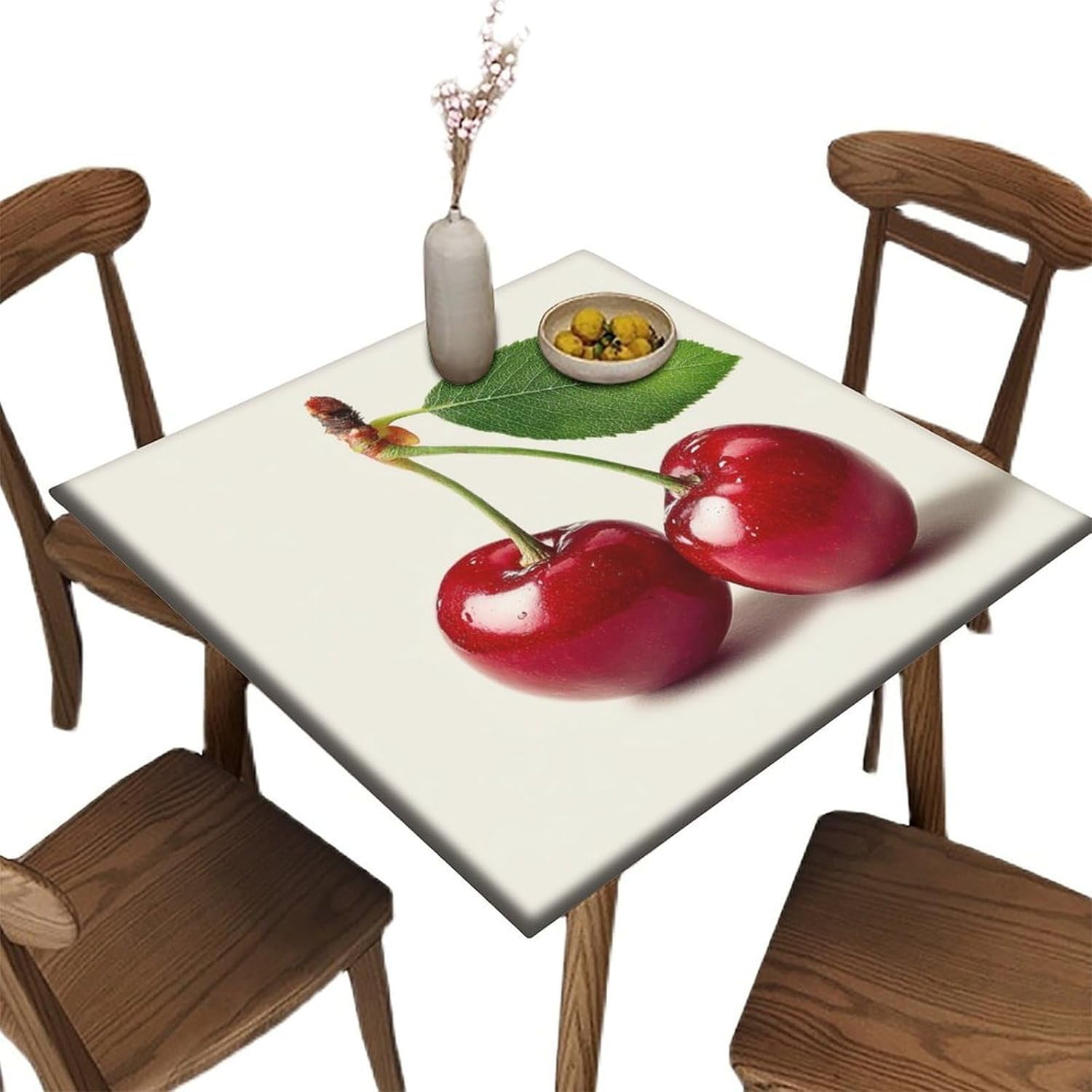 Red Cherry with Leaves Pattern Printed on Fitted Tables Cloth, Wipe ...