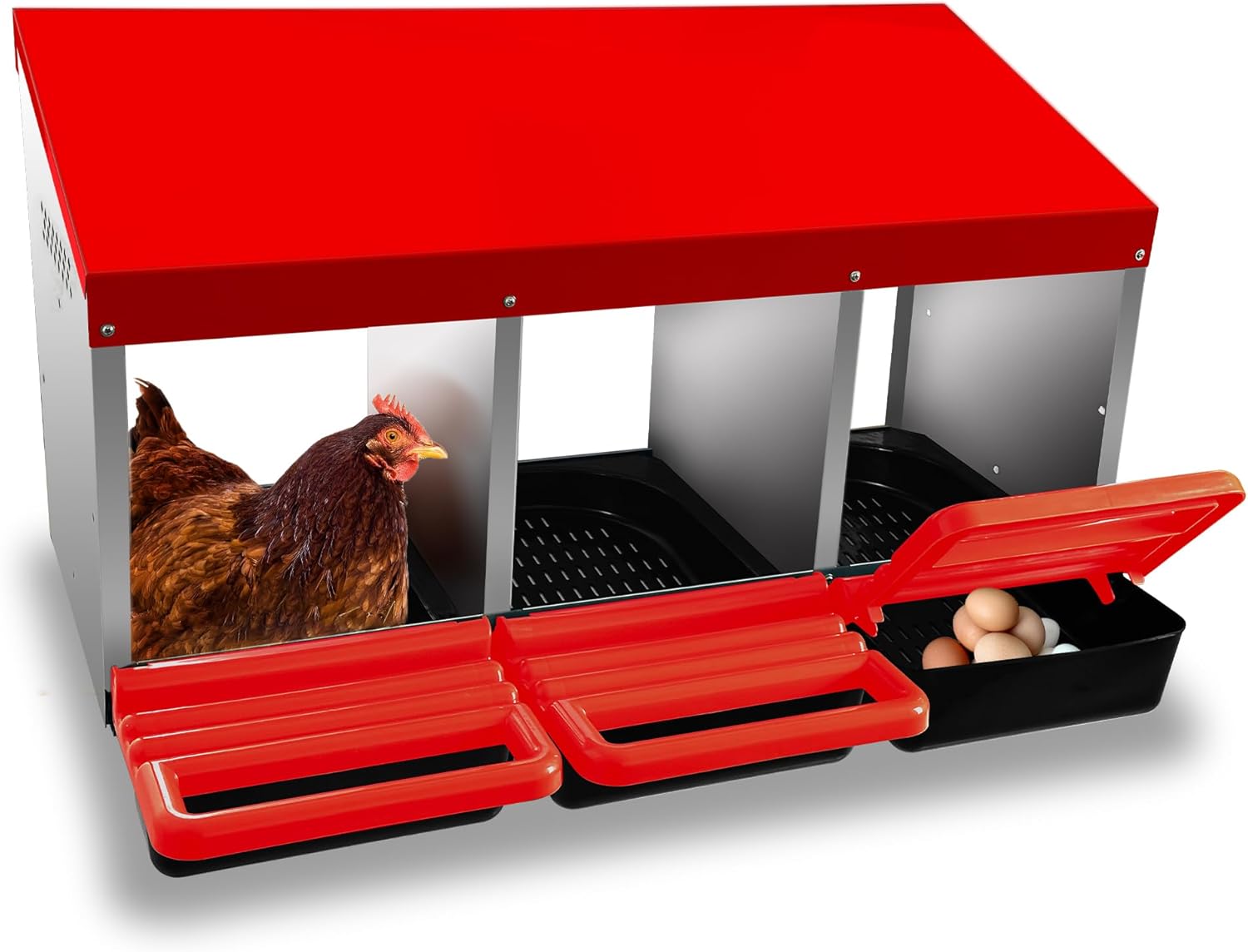 Red Chicken Nesting Boxes with 3 Compartments for Egg Laying - Walmart.com