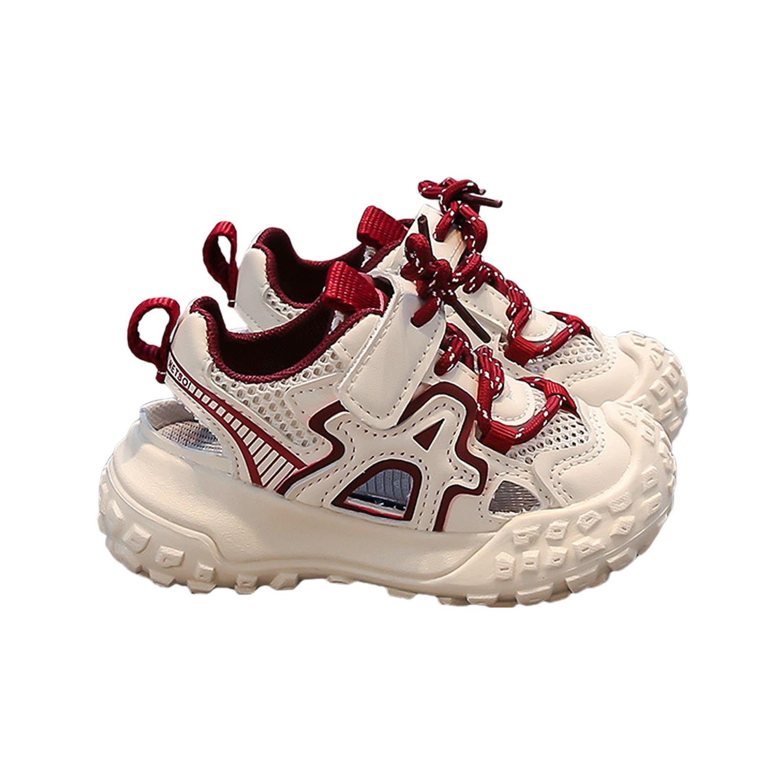 Red Childrens Shoes With Breathable Mesh And Rubber Base Designed For ...