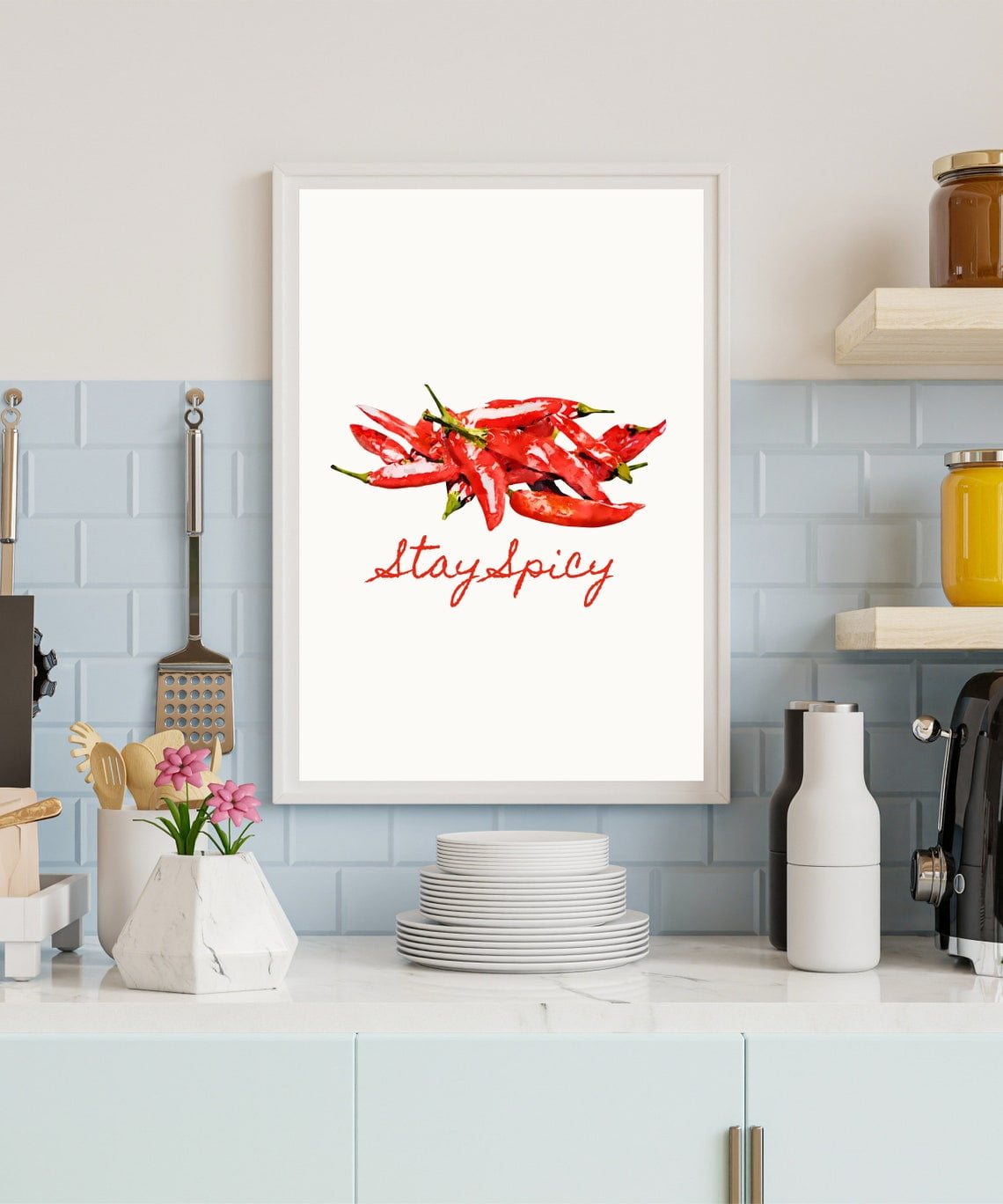 Red Chilli Pepper Poster: Stay Spicy Kitchen Wall Art Pdf & Jpg ...