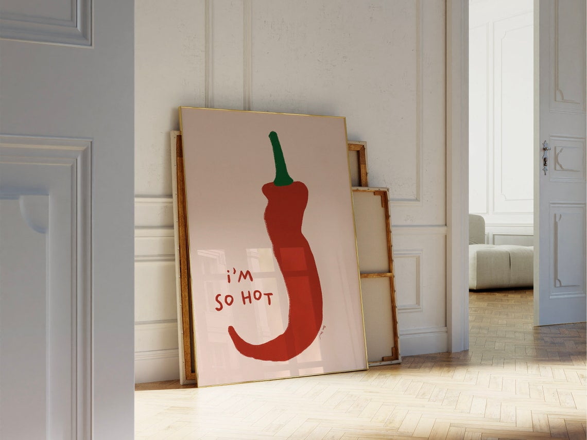 Red Chilli Pepper Wall Art, I‘M So Hot Print, Modern Spice Kitchen ...