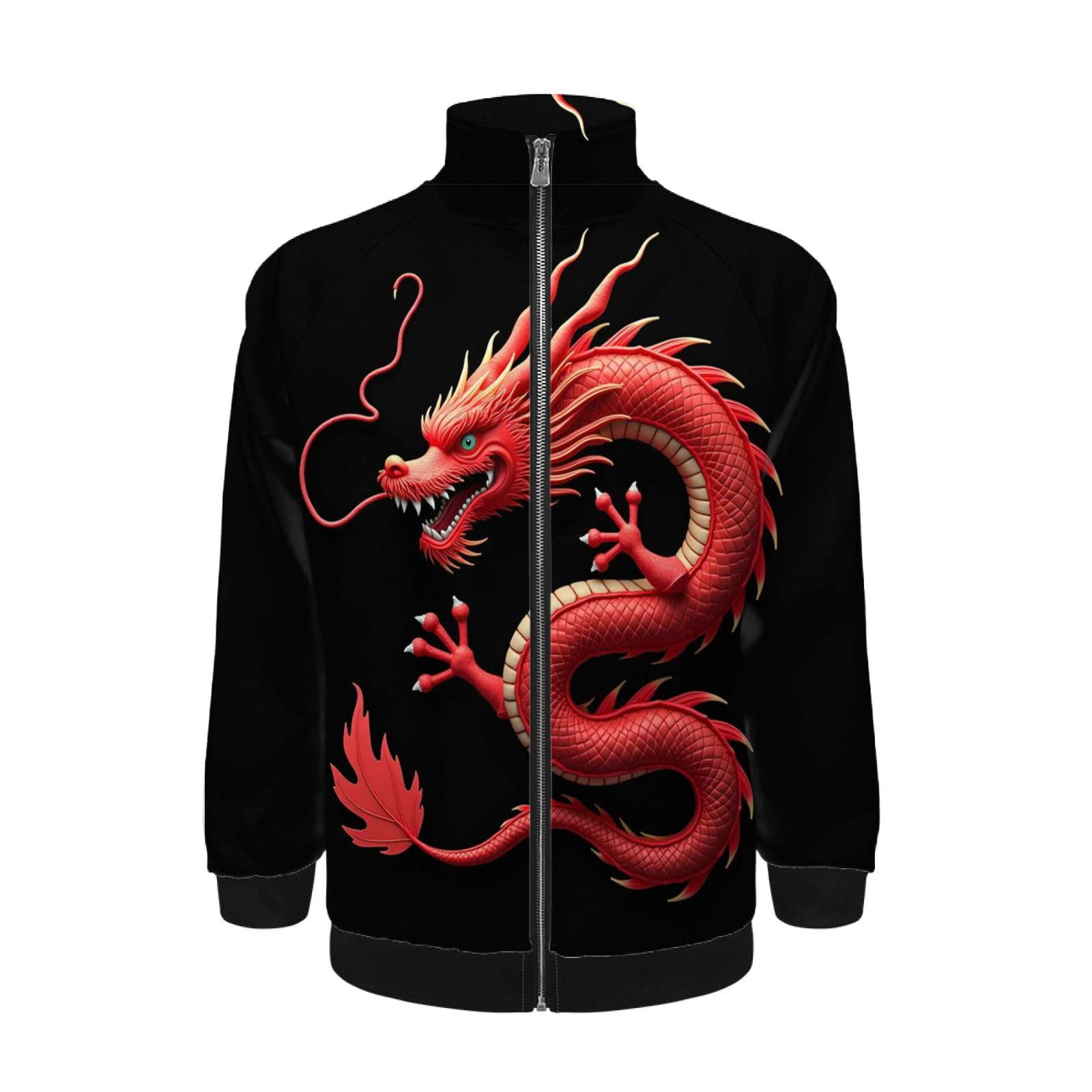 Red Chinese Dragon Design Jacket Men's Street Cool Long Sleeves Coat ...