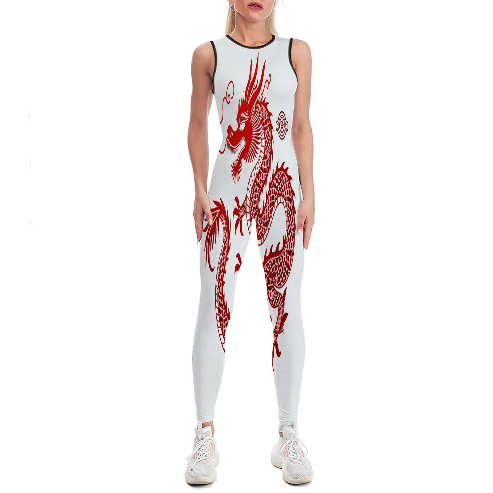 Red Chinese Dragon Design Women's One Piece Yoga Jumpsuits Leggings ...