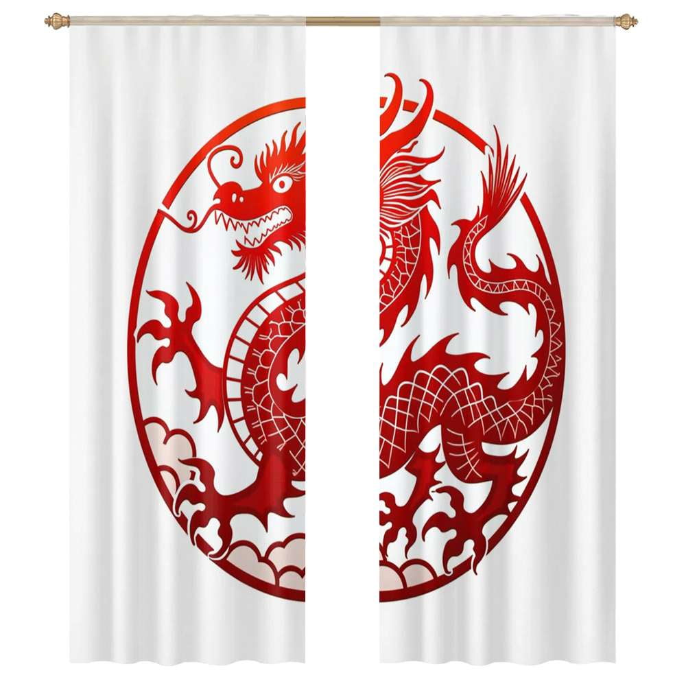 Red Chinese Dragon Paper Cut Tulle Curtains For Living Room Chiffon ...