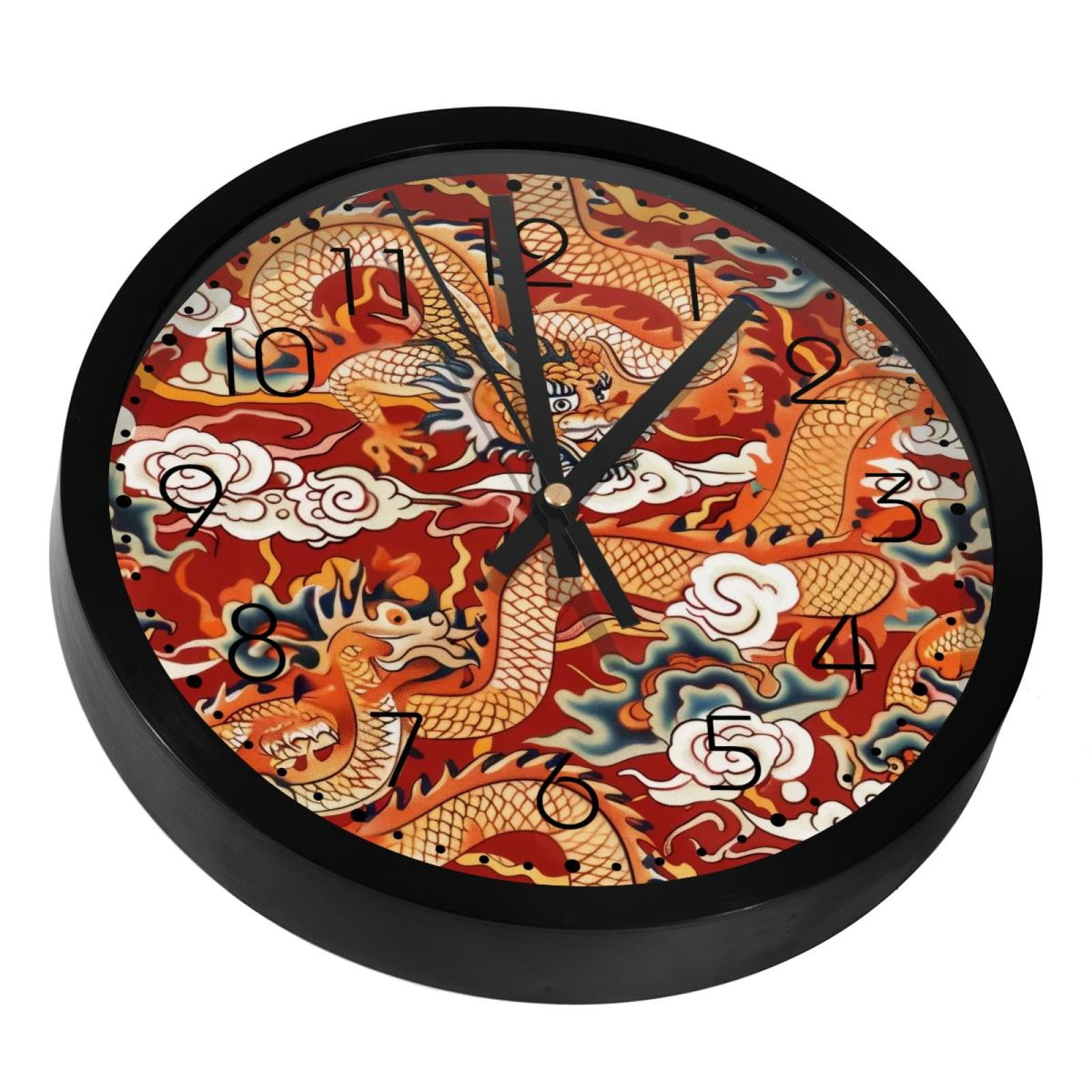 Red Chinese Dragon Silent Wall Clock, Non Ticking Battery Operated 9.8 ...